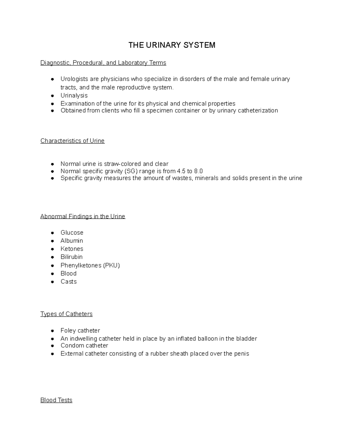 Medical Terminology II Notes 16 - THE URINARY SYSTEM Diagnostic ...