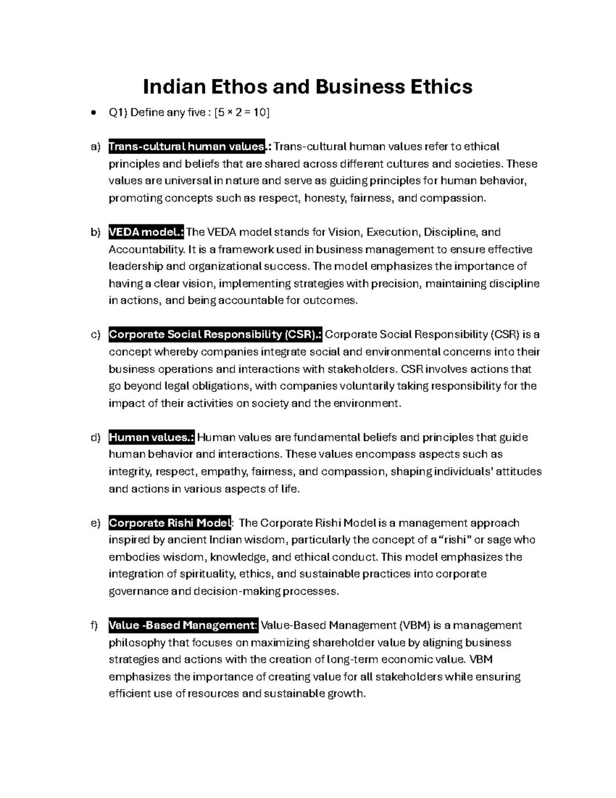 Ethos & Ethics - Information - Indian Ethos and Business Ethics Q1 ...