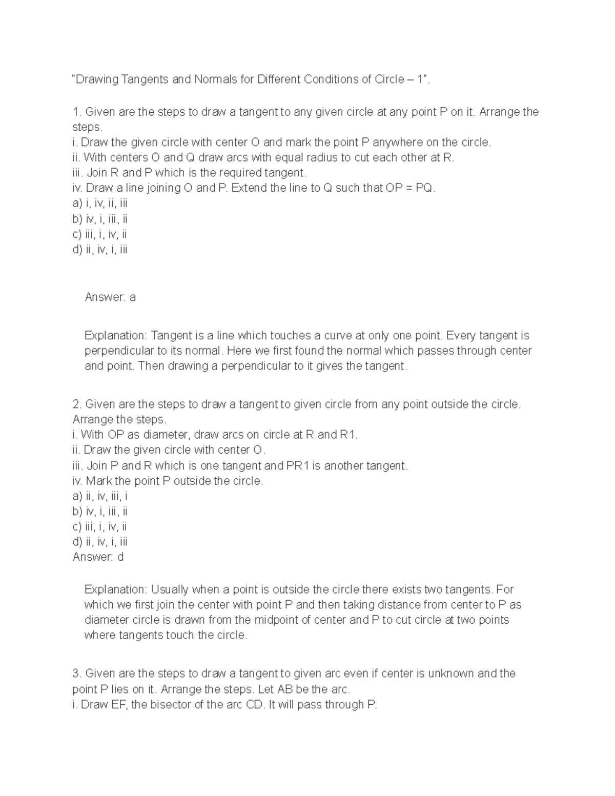 Engineering Graphics (30) - “Drawing Tangents and Normals for Different ...