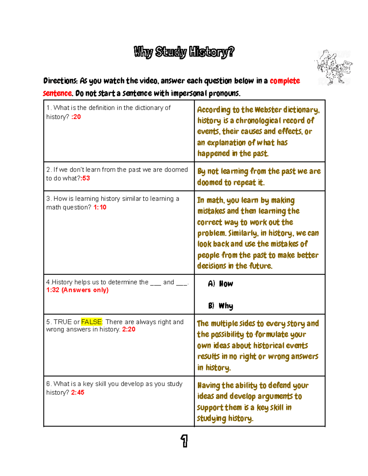 Copy of Why Study History , daily bellringer-blank - Why Study History ...