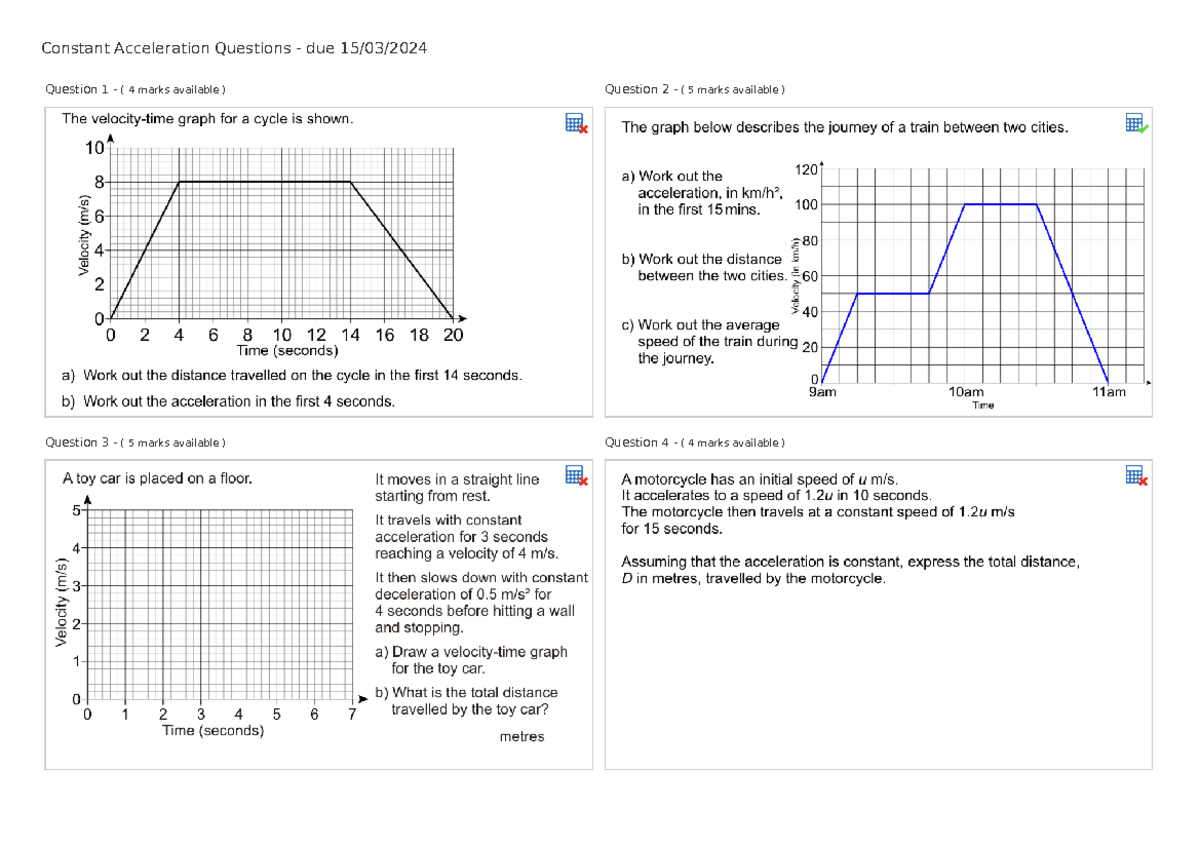 10H- Constant Acceleration Questions - Constant Acceleration Questions ...