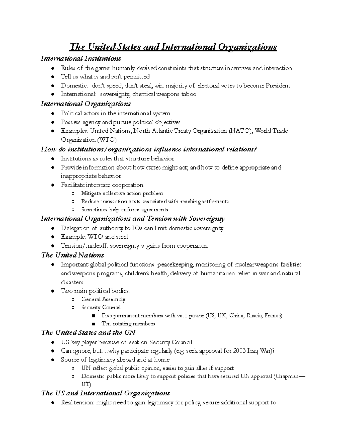 Gov Module 19 - notes - The United States and International ...