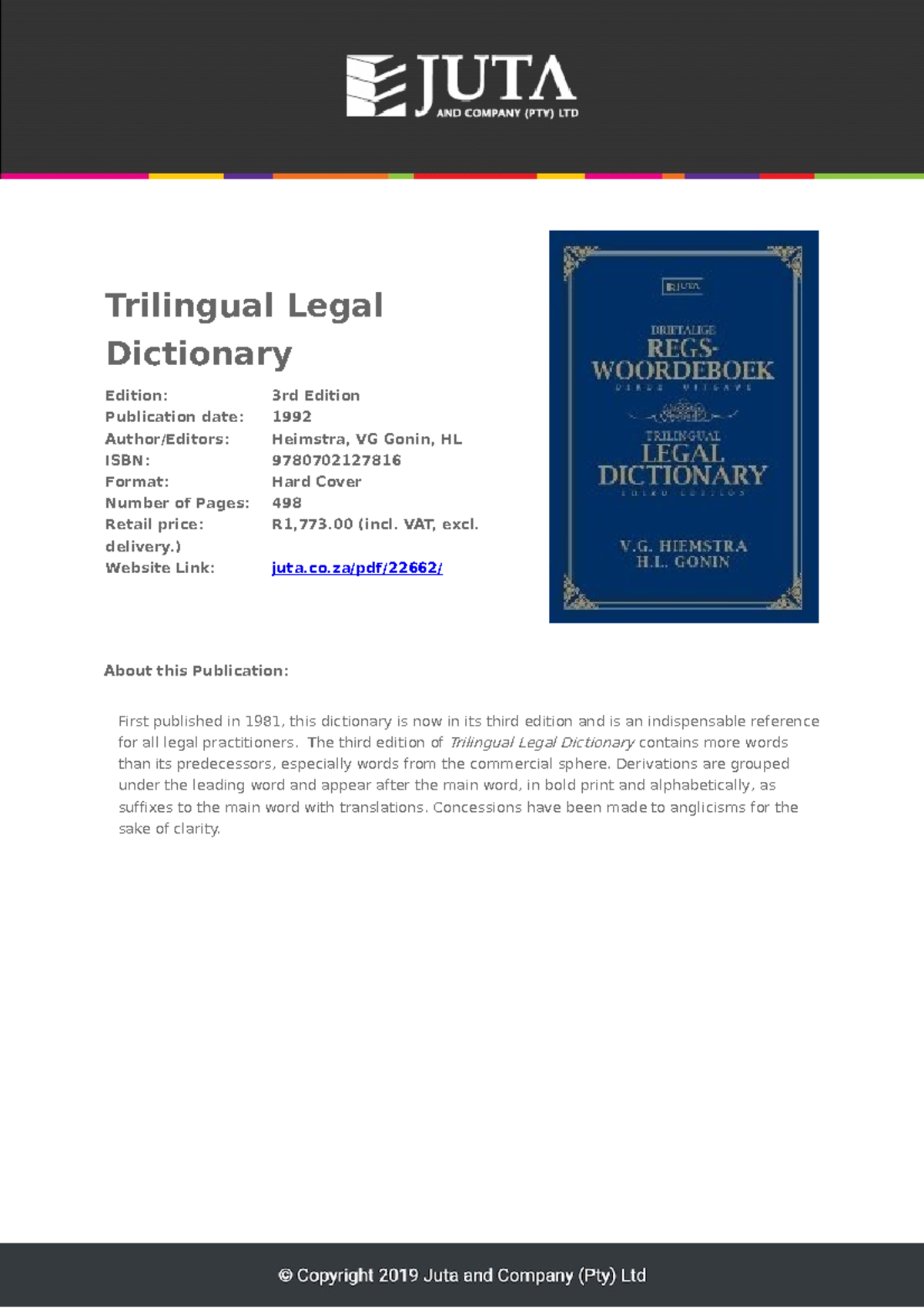 Legal dictonery - Trilingual Legal Dictionary Edition: 3rd Edition ...