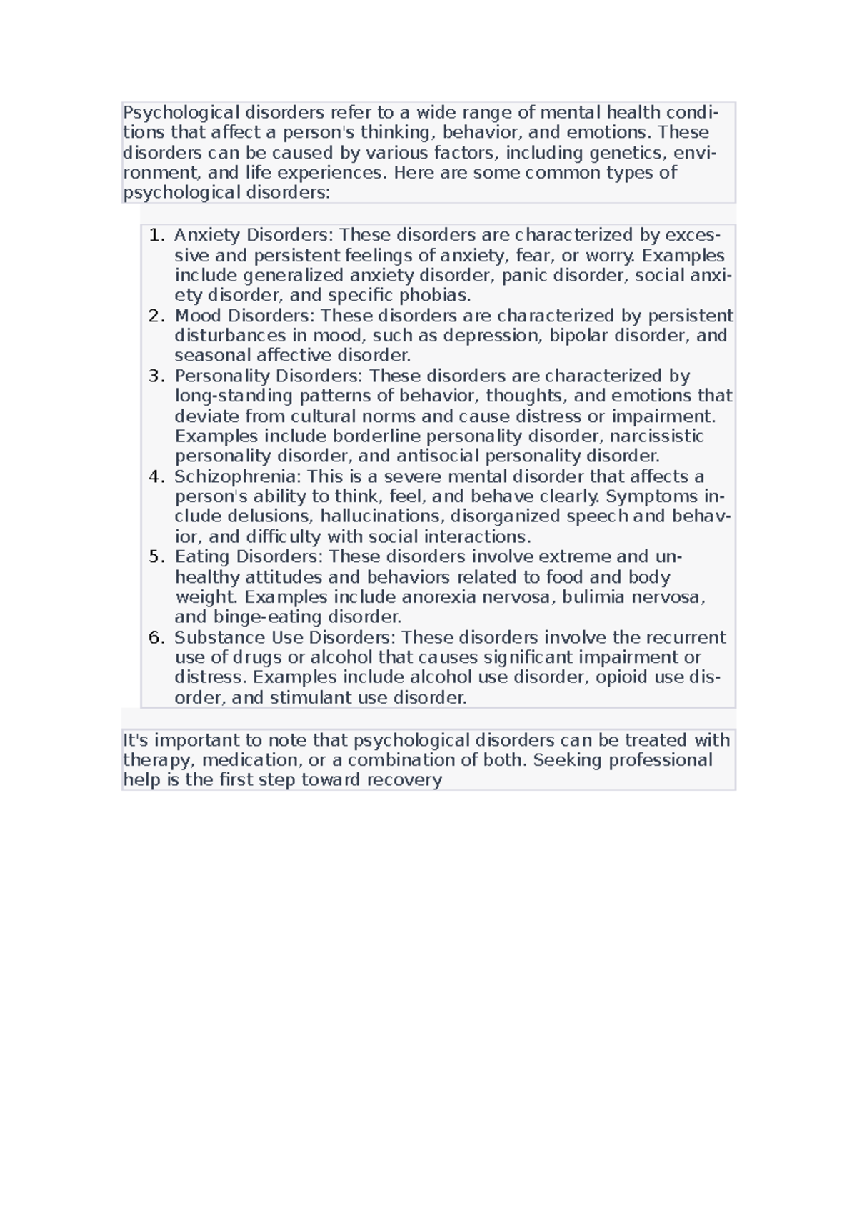 Psychological disorders notes - Psychological disorders refer to a wide ...