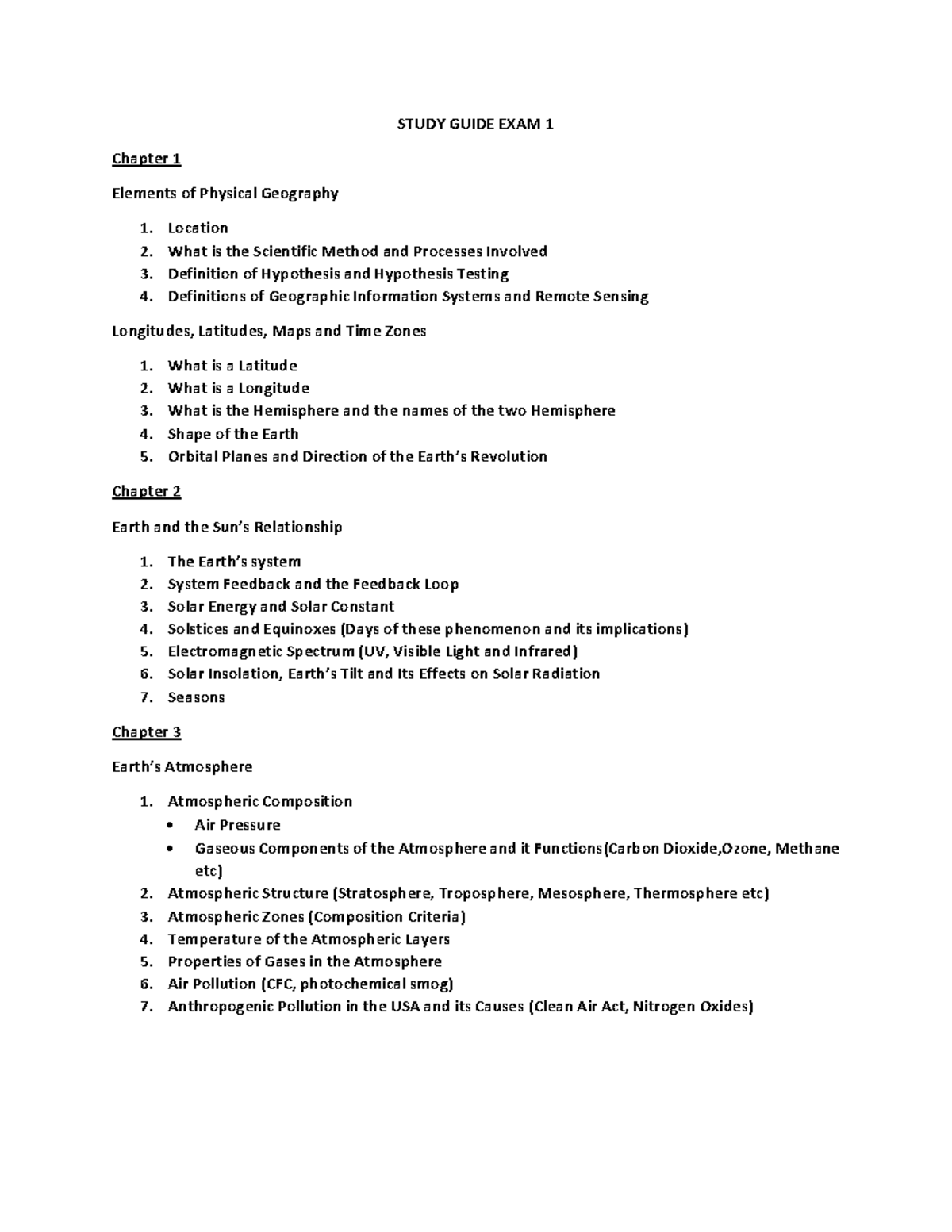 Study Guide - STUDY GUIDE EXAM 1 Chapter 1 Elements of Physical ...