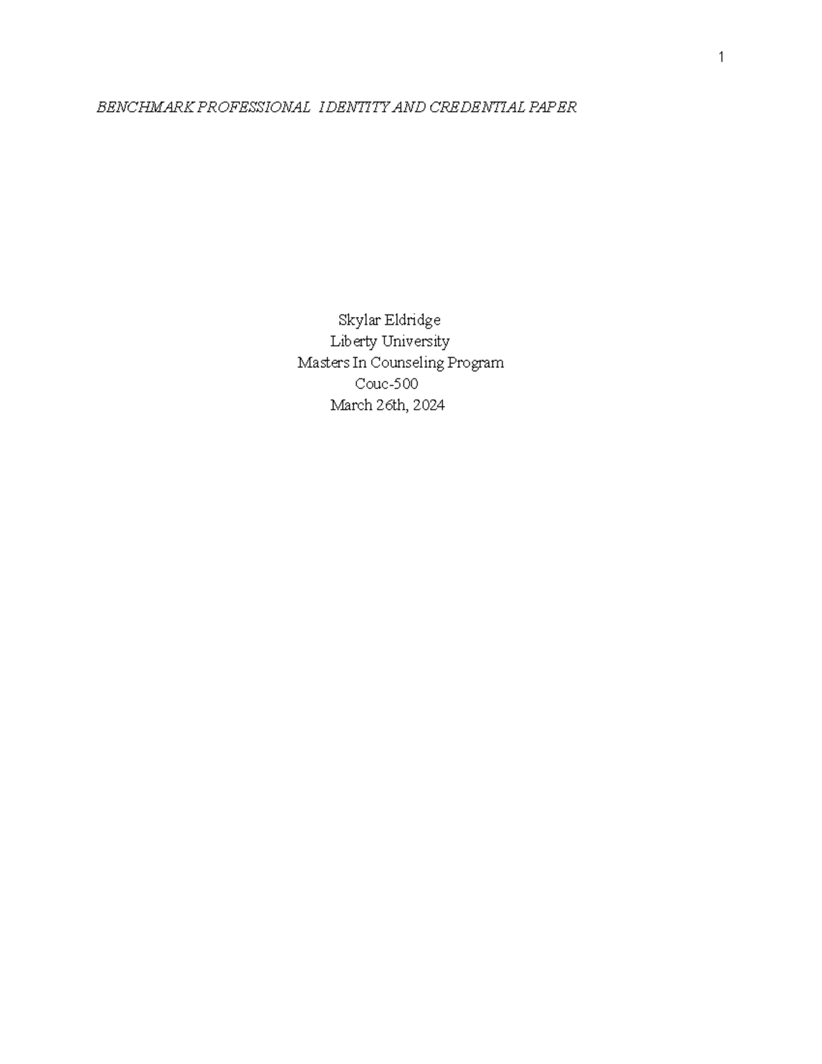 Final Benchmark Professional Identity AND Credential Paper - BENCHMARK ...