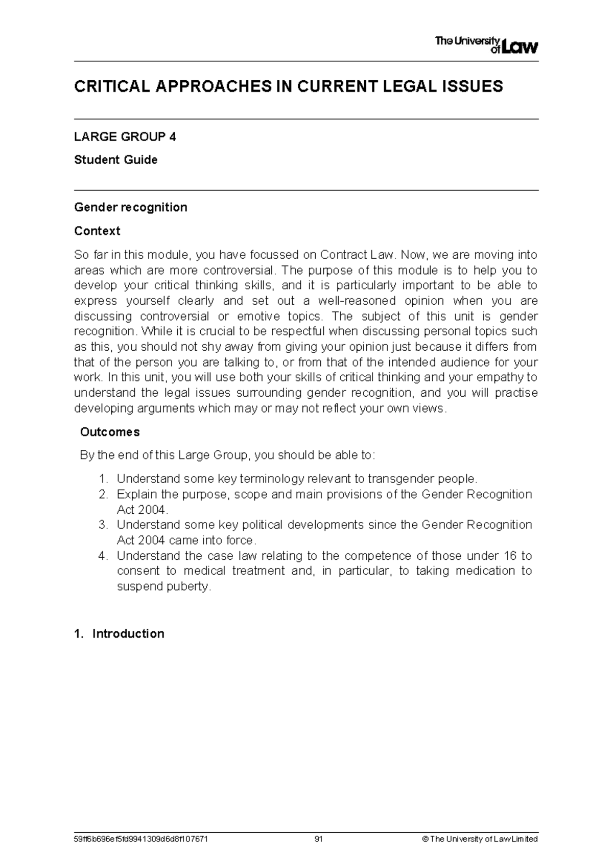 Large Group 4 - Student Guide - CRITICAL APPROACHES IN CURRENT LEGAL ISSUES LARGE GROUP 4 ...