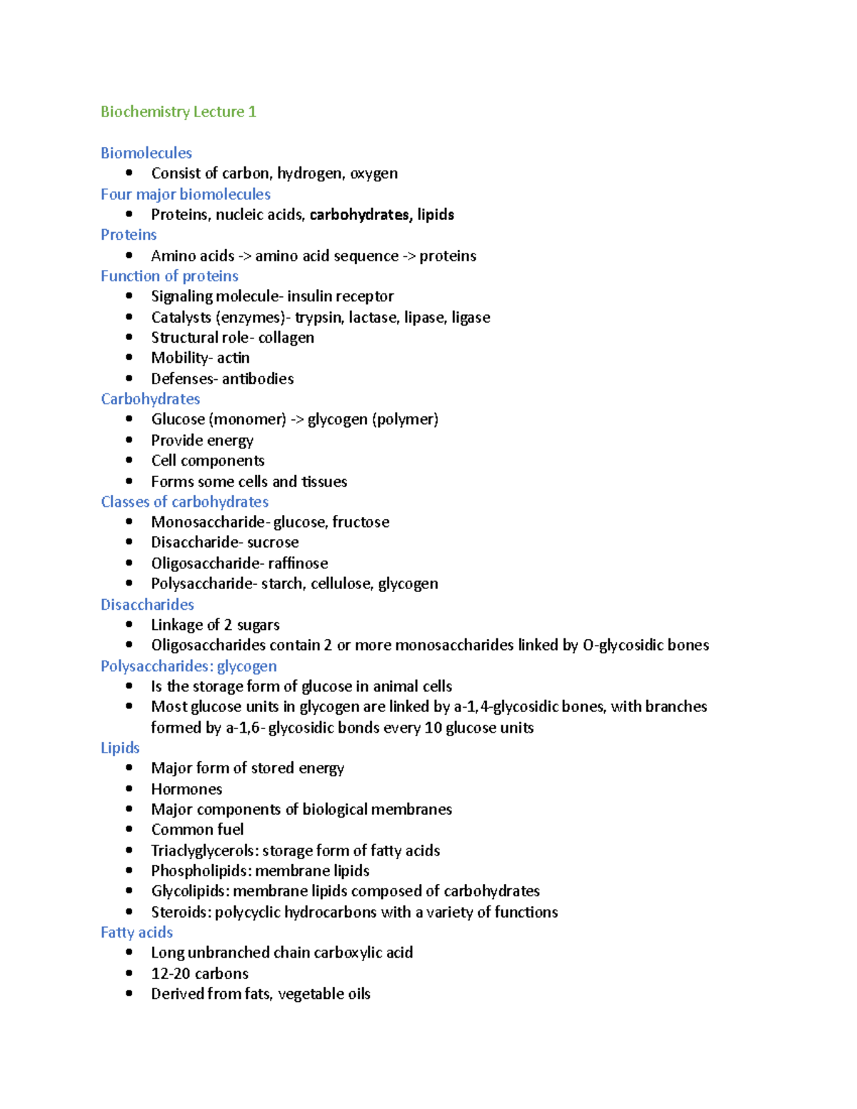 Biochemistry Lecture 1 - Studocu