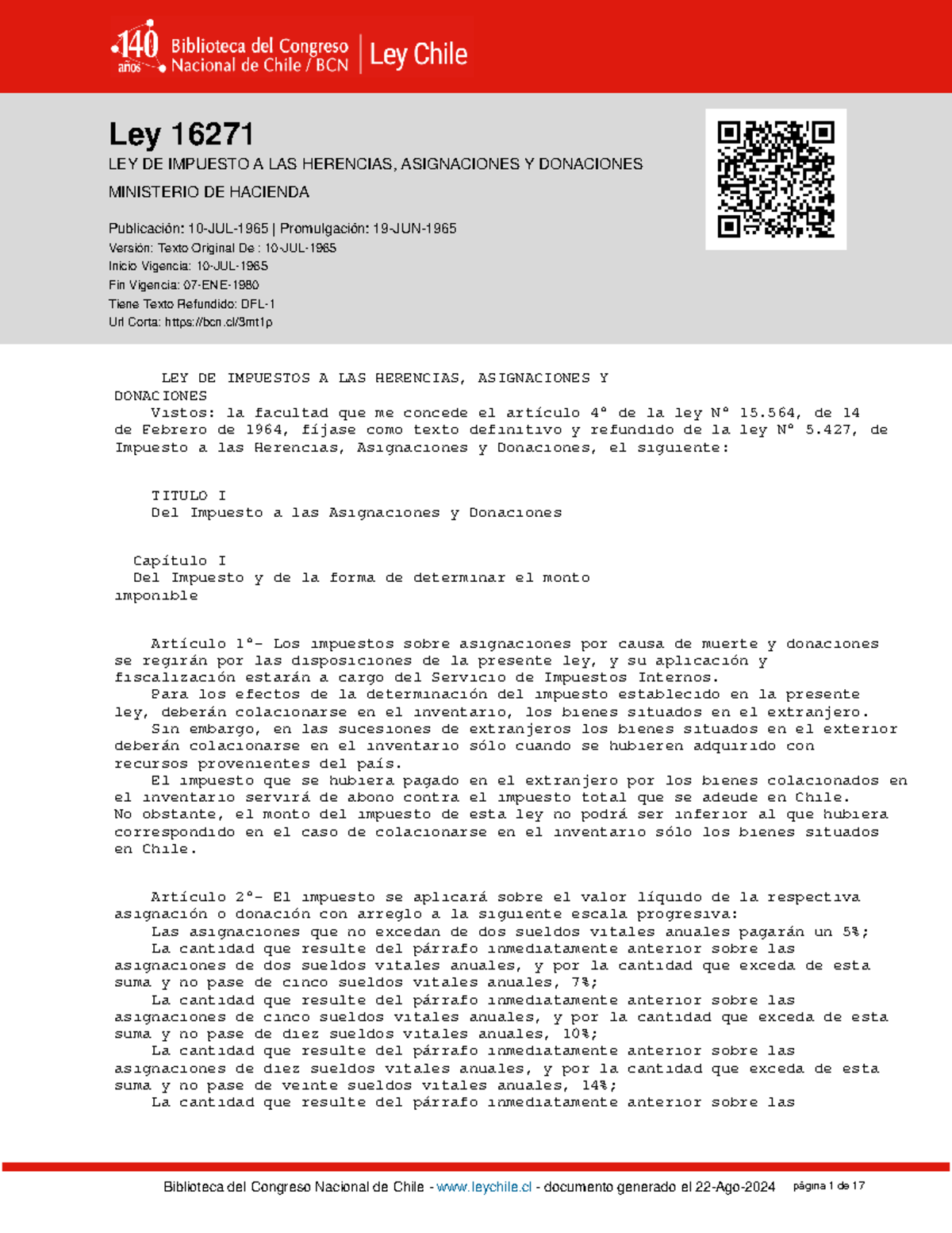 LEY 16 - Ley - Ley 16271 LEY DE IMPUESTO A LAS HERENCIAS, ASIGNACIONES ...