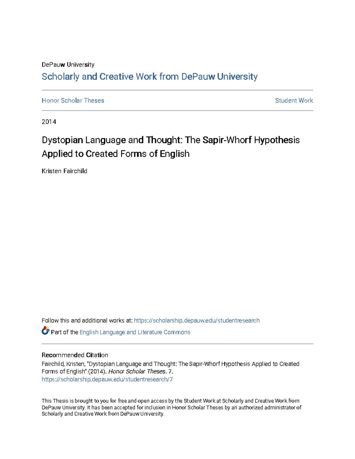 Dystopian Language and Thought The Sapir-Whorf Hypothesis Applie ...