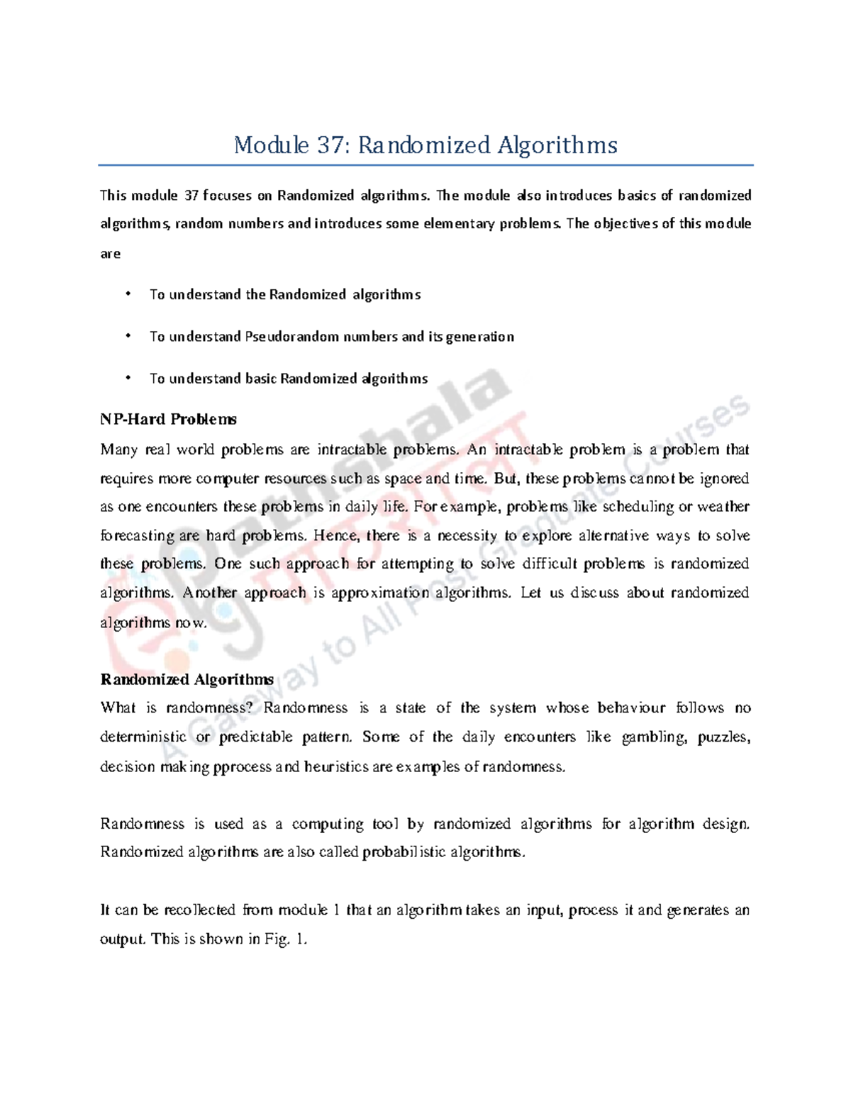 1473335958 Q1-etext-module 37 - Module 37: Randomized Algorithms This module 37 focuses on - Studocu