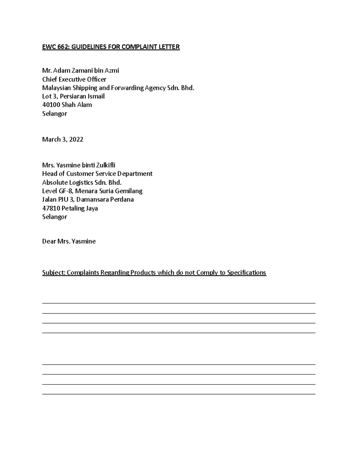 Format Content for Bad Message Letters - EWC 662: GUIDELINES FOR ...