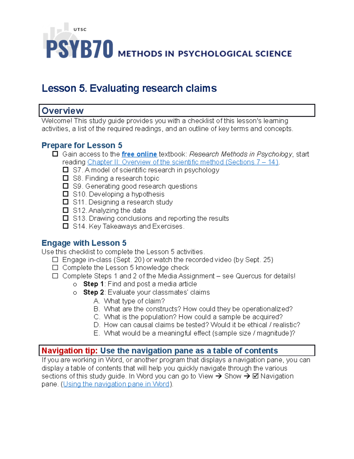 Lesson 5 Study Guide - Lesson 5. Evaluating research claims Overview ...