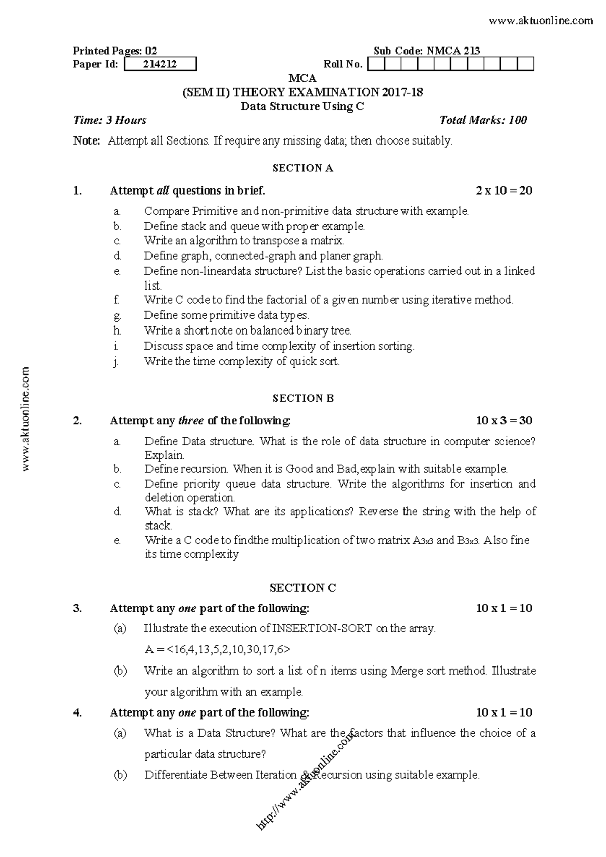 Mca 2 sem data structure using c nmca213 2018 - Printed Pages: 02 Sub ...
