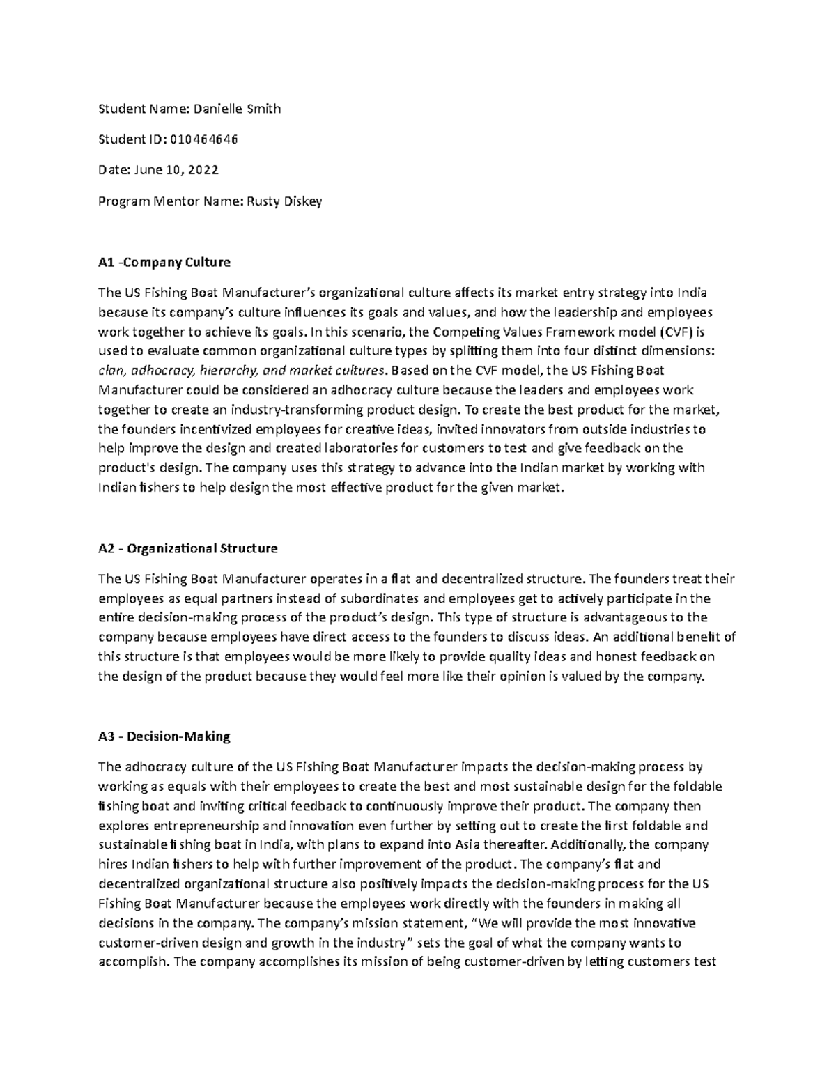 DO82 Task 1 - Task 1 - Student Name: Danielle Smith Student ID ...