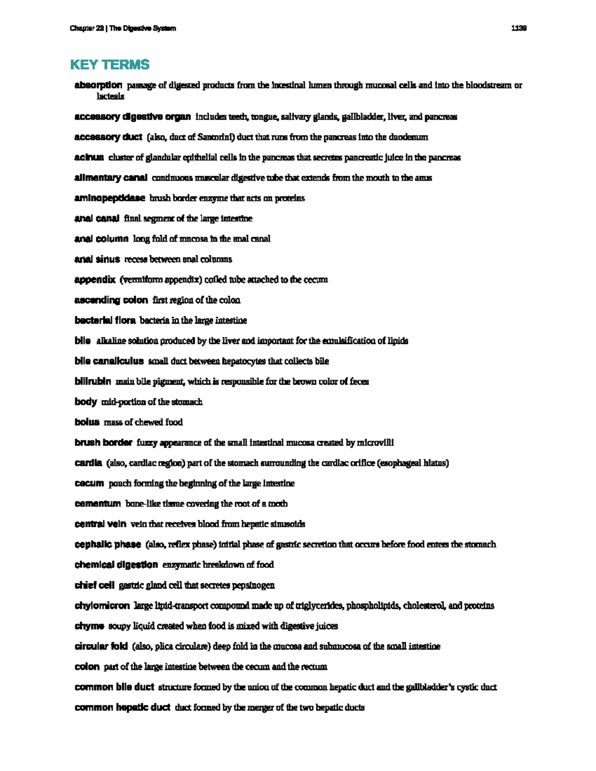 BIO 160 Digestive KEY Terms - BIO 160 - Studocu