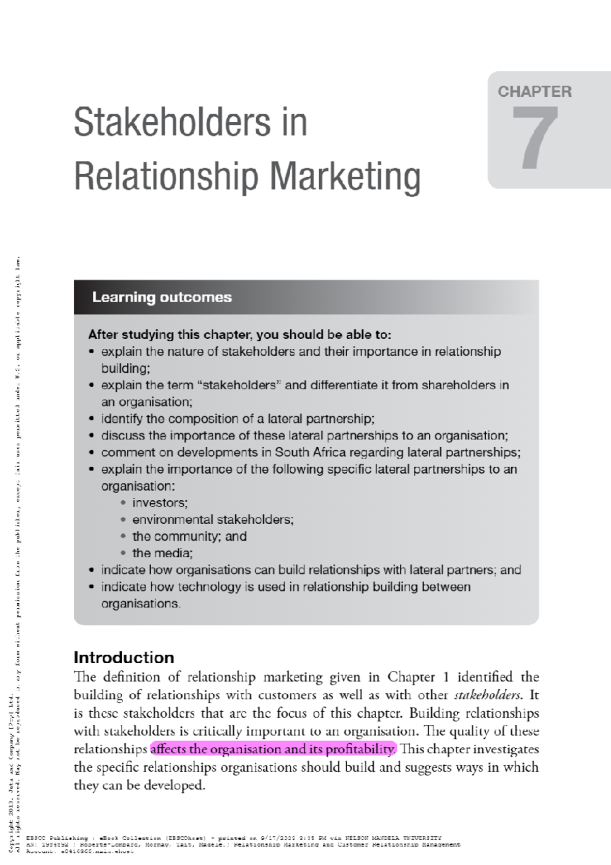 CRM CH 7 - These are summarized notes from the textbook. - CHAPTER ...