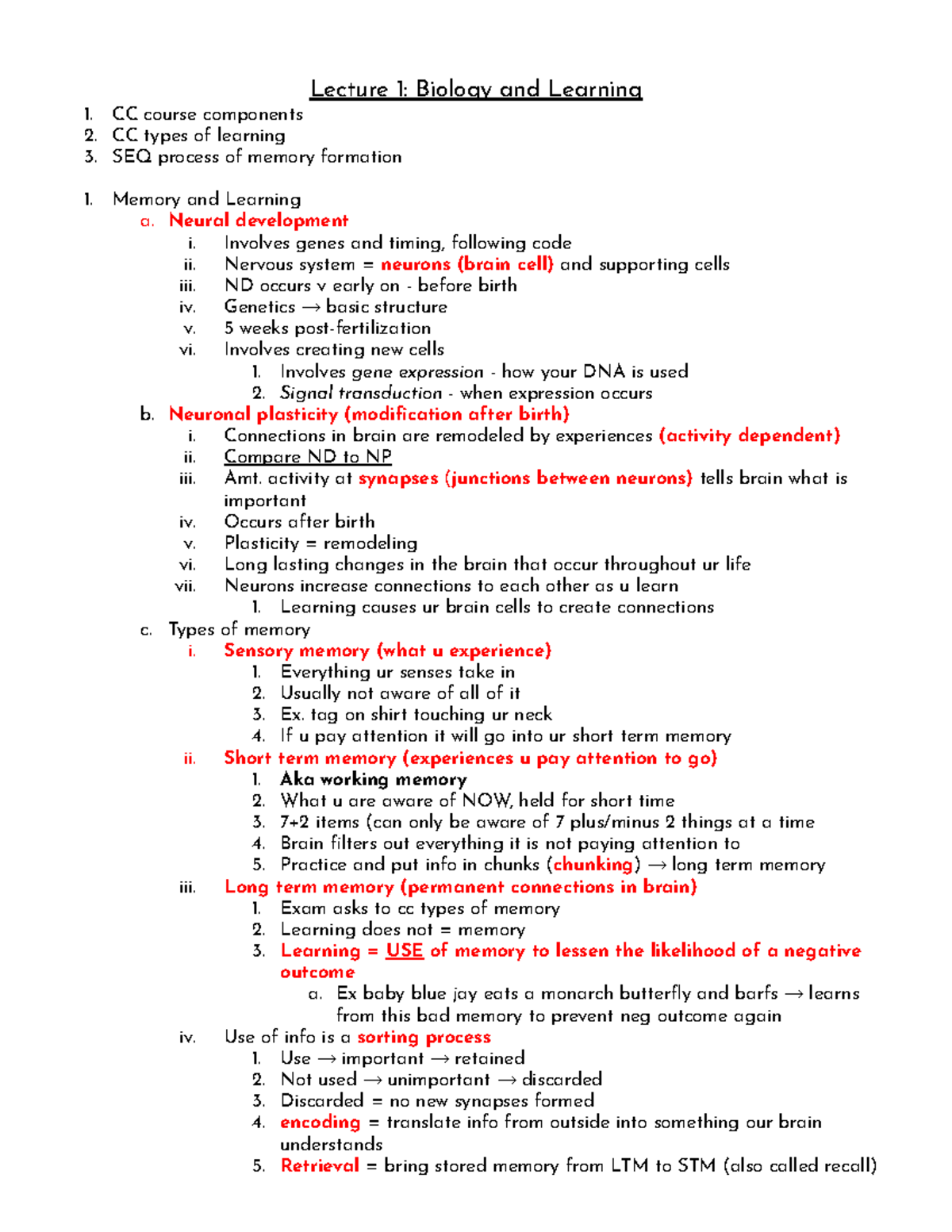 Biology Chapter 1 - Biology and Learning - Lecture 1: Biology and ...