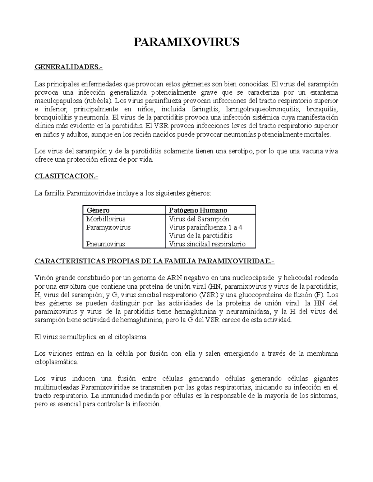 Tema 3 Paramixovirus resumen - PARAMIXOVIRUS GENERALIDADES.- Las ...