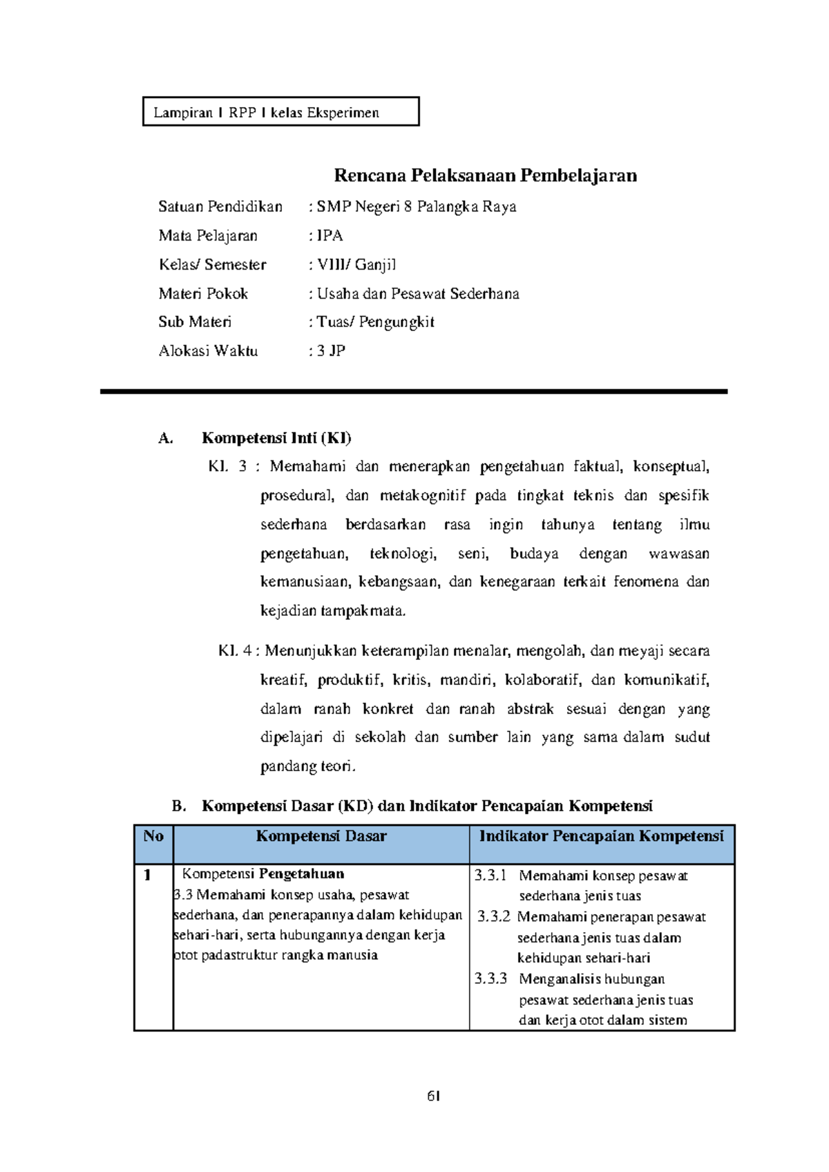 RPP Kelas Eksperimen - rancangan pembelajaran pesawat sederhana ...