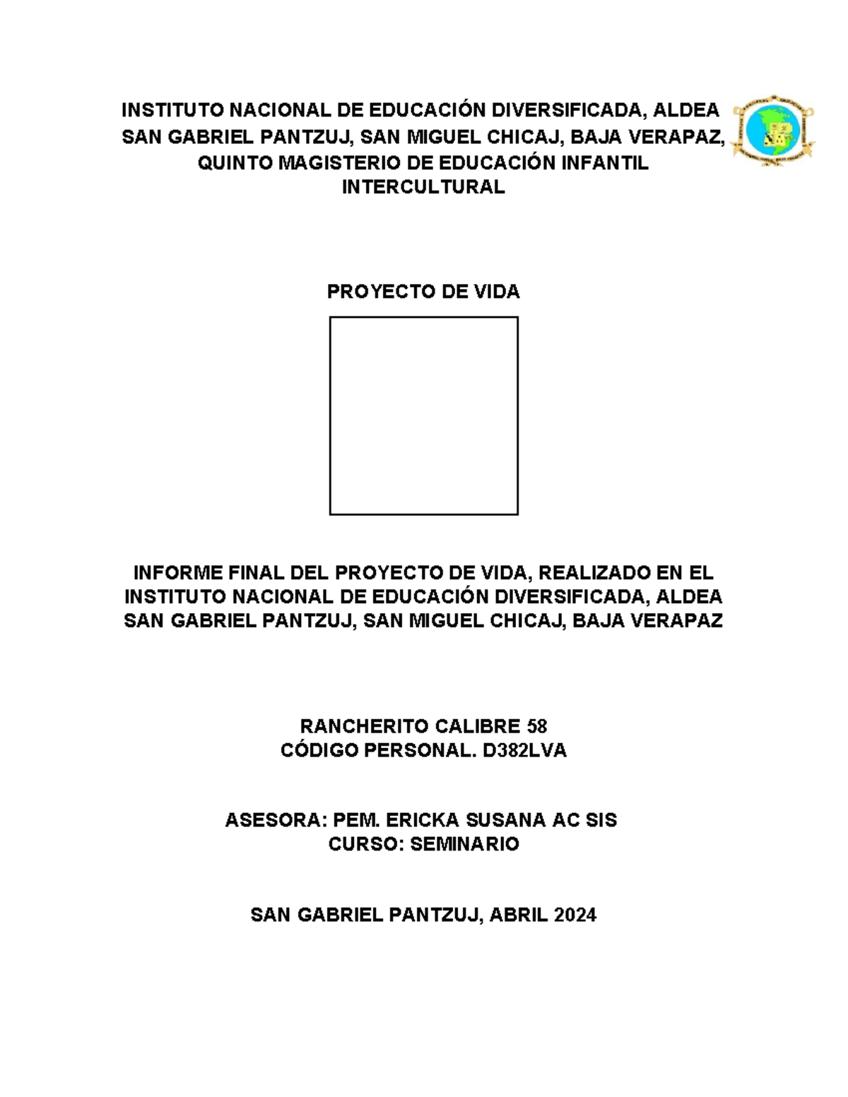 Portada Proyecto DE VIDA 2024 - INSTITUTO NACIONAL DE EDUCACIÓN ...