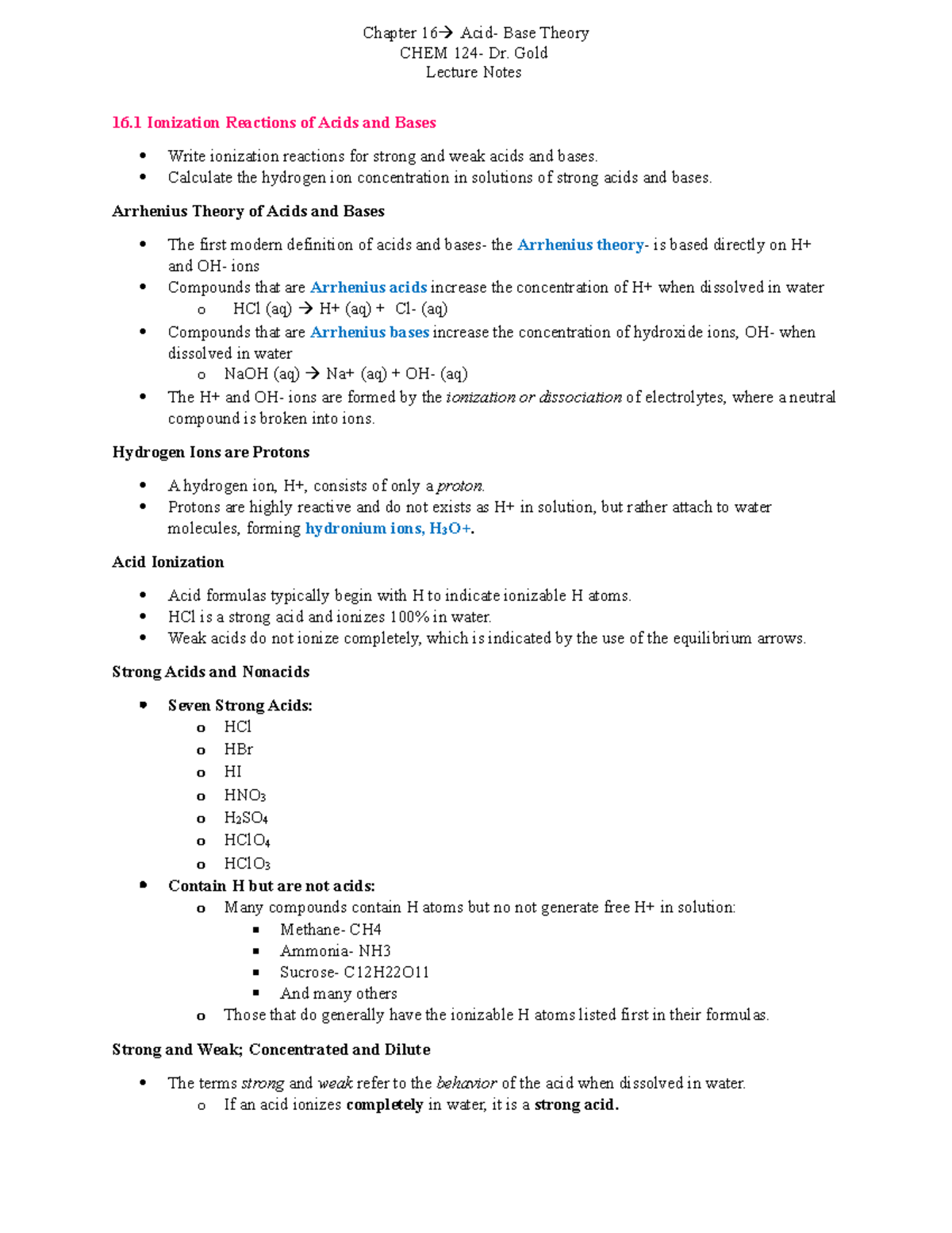Chapter 16- acid-base theory - CHEM 124- Dr. Gold Lecture Notes 16 ...