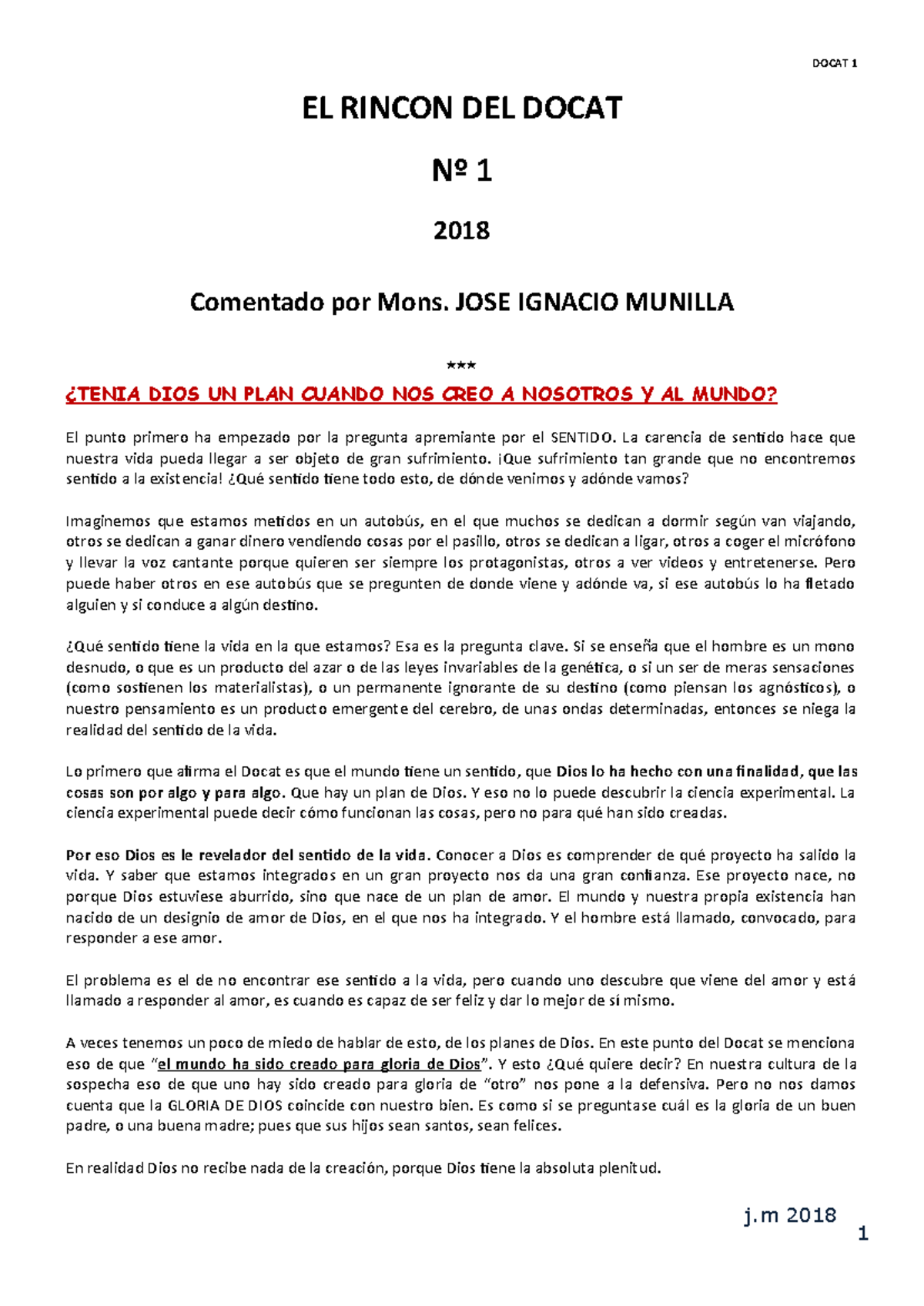 Docat 1 - 1 DOCAT 1 EL RINCON DEL DOCAT Nº 1 2018 Comentado por Mons ...