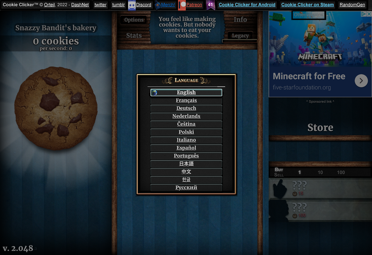 0 Cookies Cookie Clicker Cookie Clicker Orteil 2022 DashNet