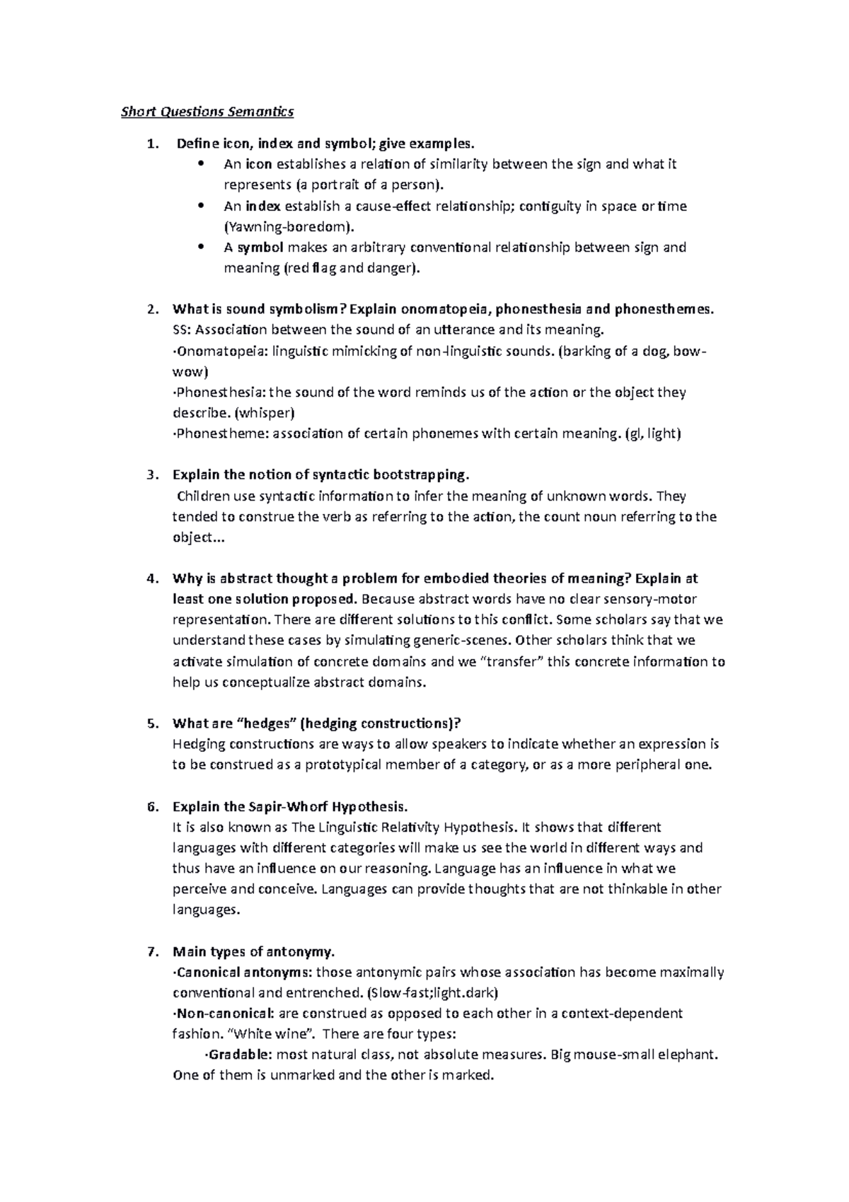 Short Questions Semantics answers - Short Questions Semantics Define ...