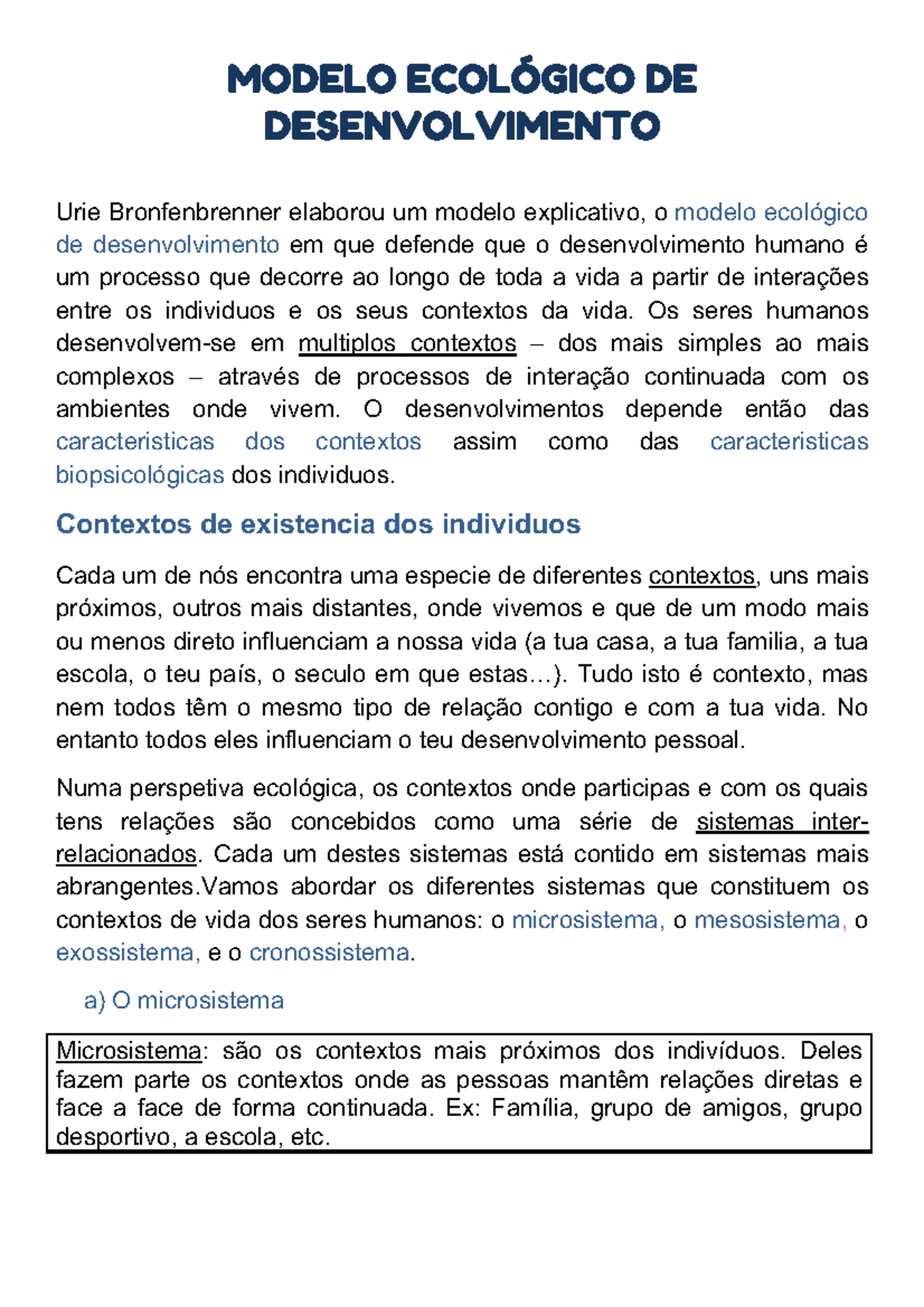 O Modelo Ecológico Do Desenvolvimento Humano Proposto - RETOEDU