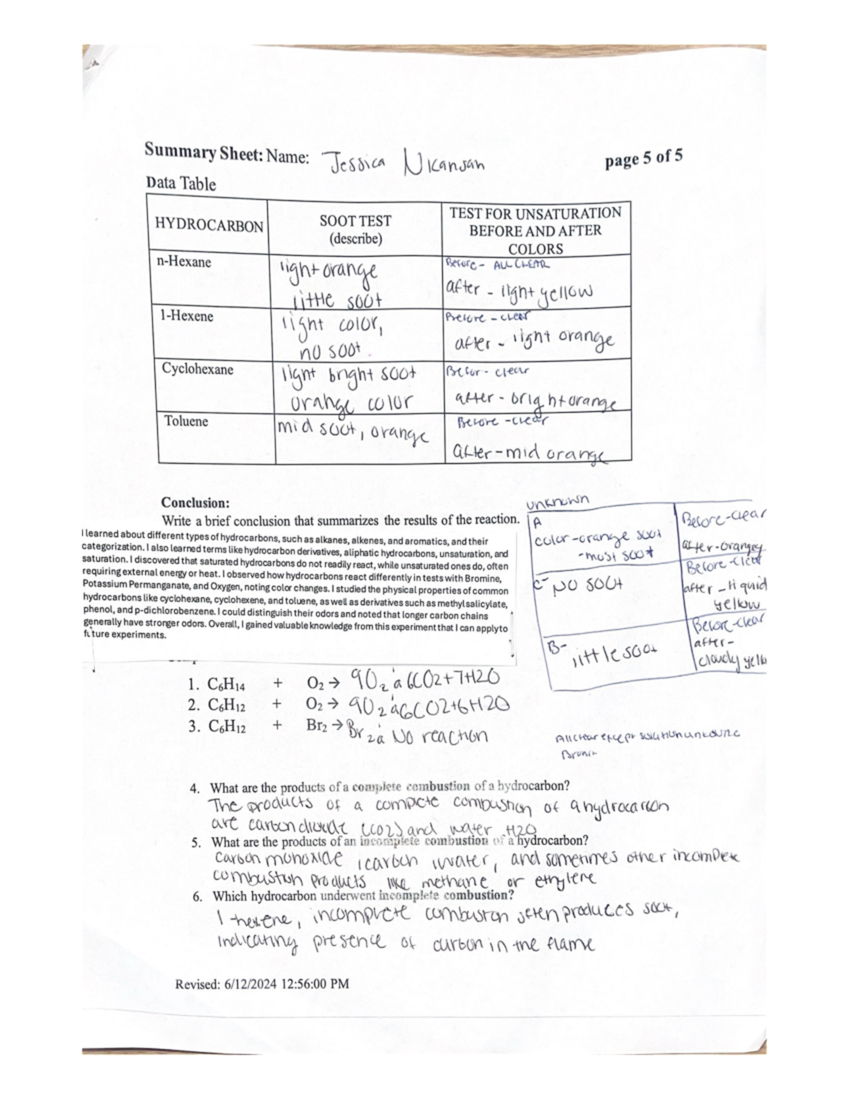 Data Table - Coursework - Summary Sheet: Name: Jessica Nicansan page 5 ...