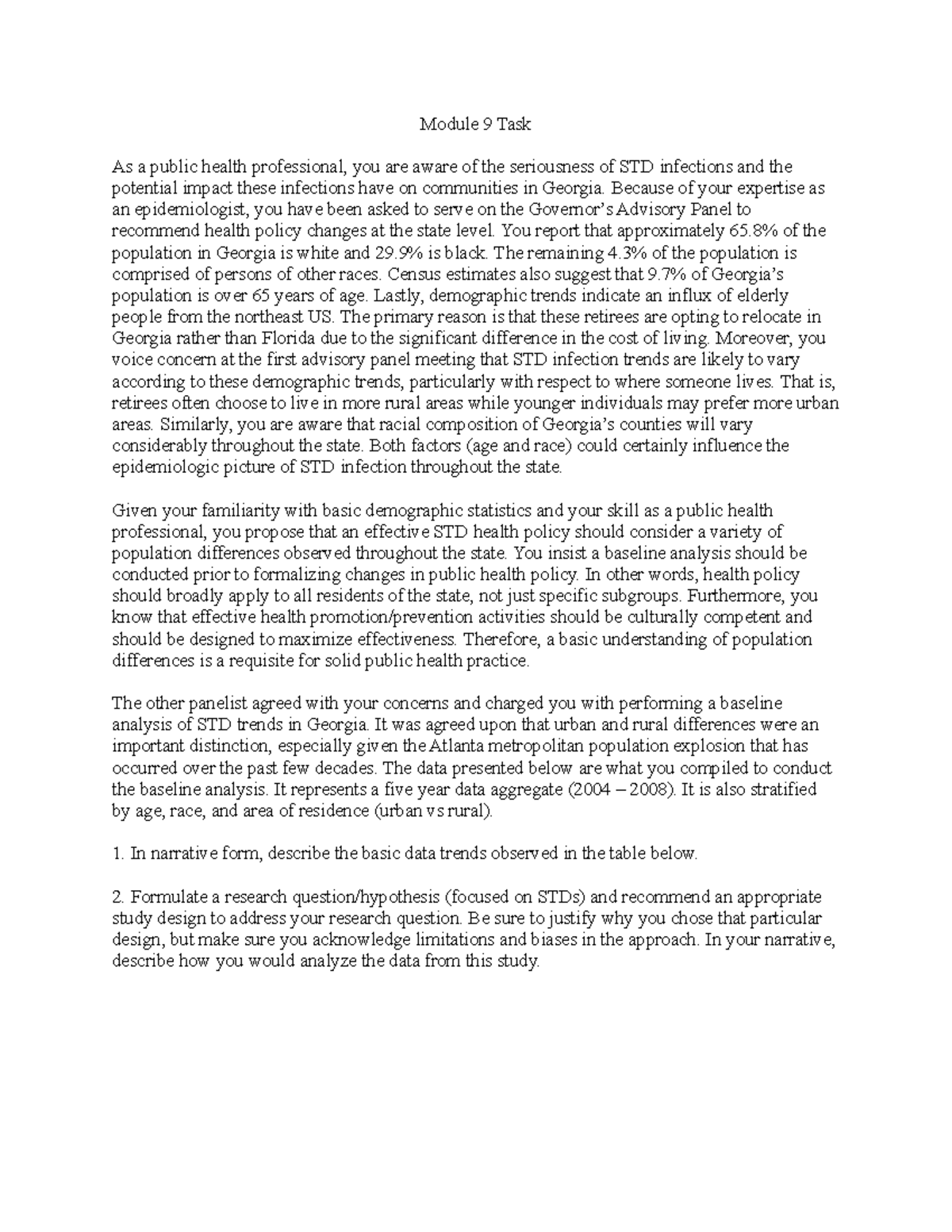 Module 9 Task - Assignment 100% - Module 9 Task As a public health ...