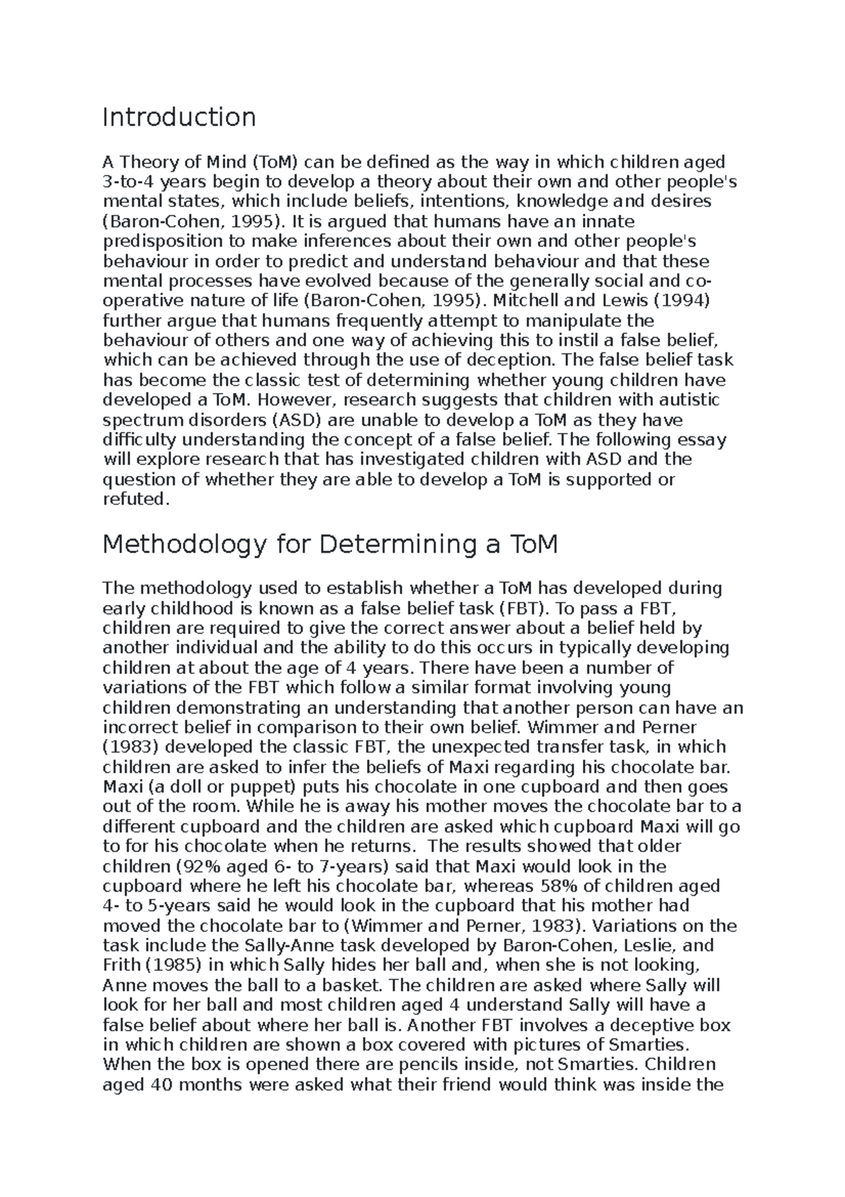 Theory of the mind - Grade: 1st - Introduction A Theory of Mind (ToM ...