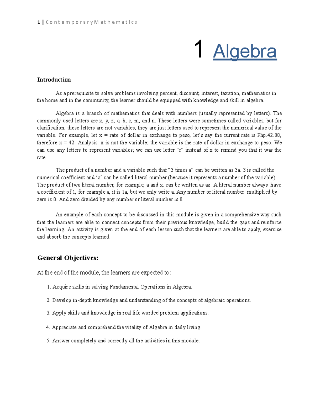 Module 1 - Polynomials, factoring, and complex numbers - 1 | C o n t e ...