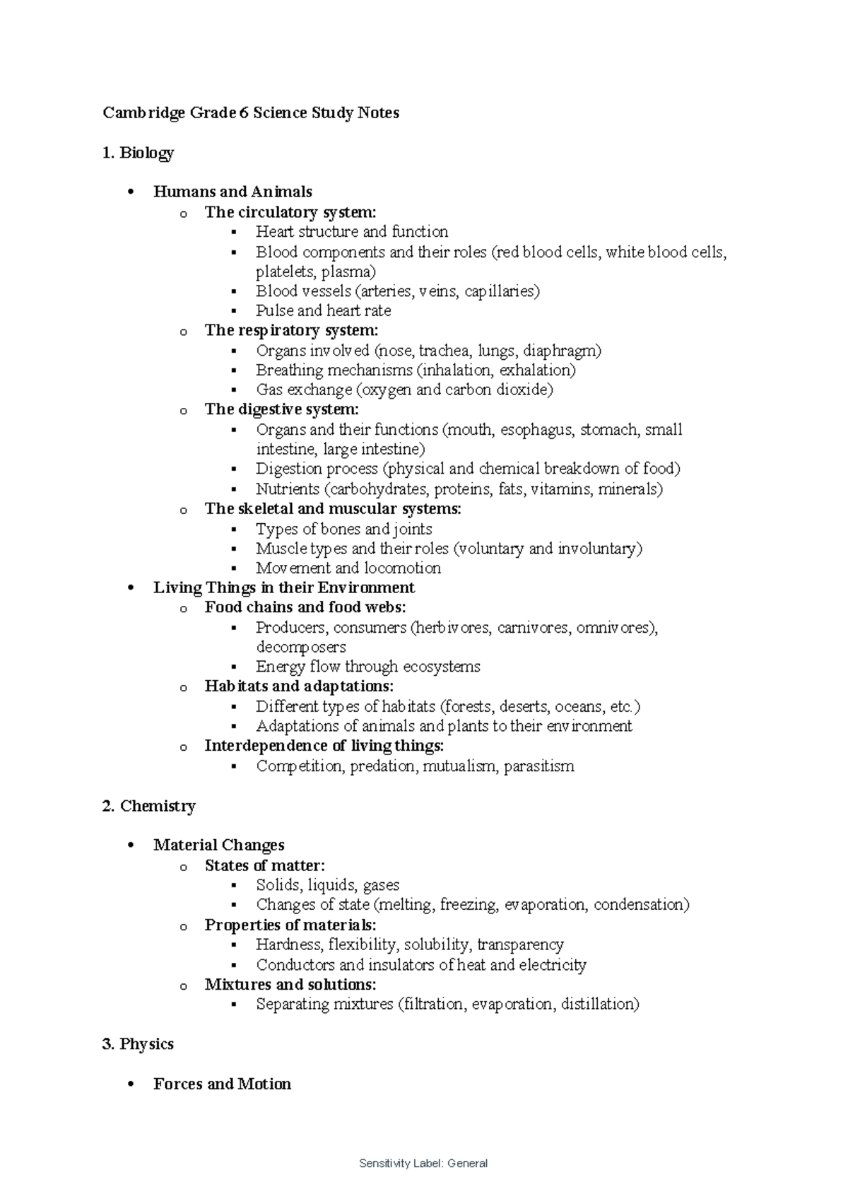 Cambridge Grade 6 Science Study Notes - Sensitivity Label: General ...