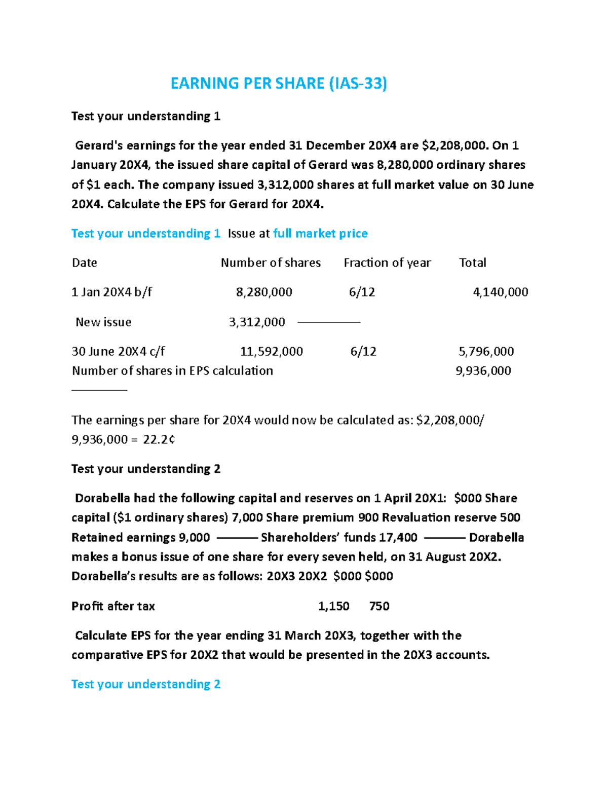 Earning PER Share IAS-33 - EARNING PER SHARE (IAS-33) Test your ...
