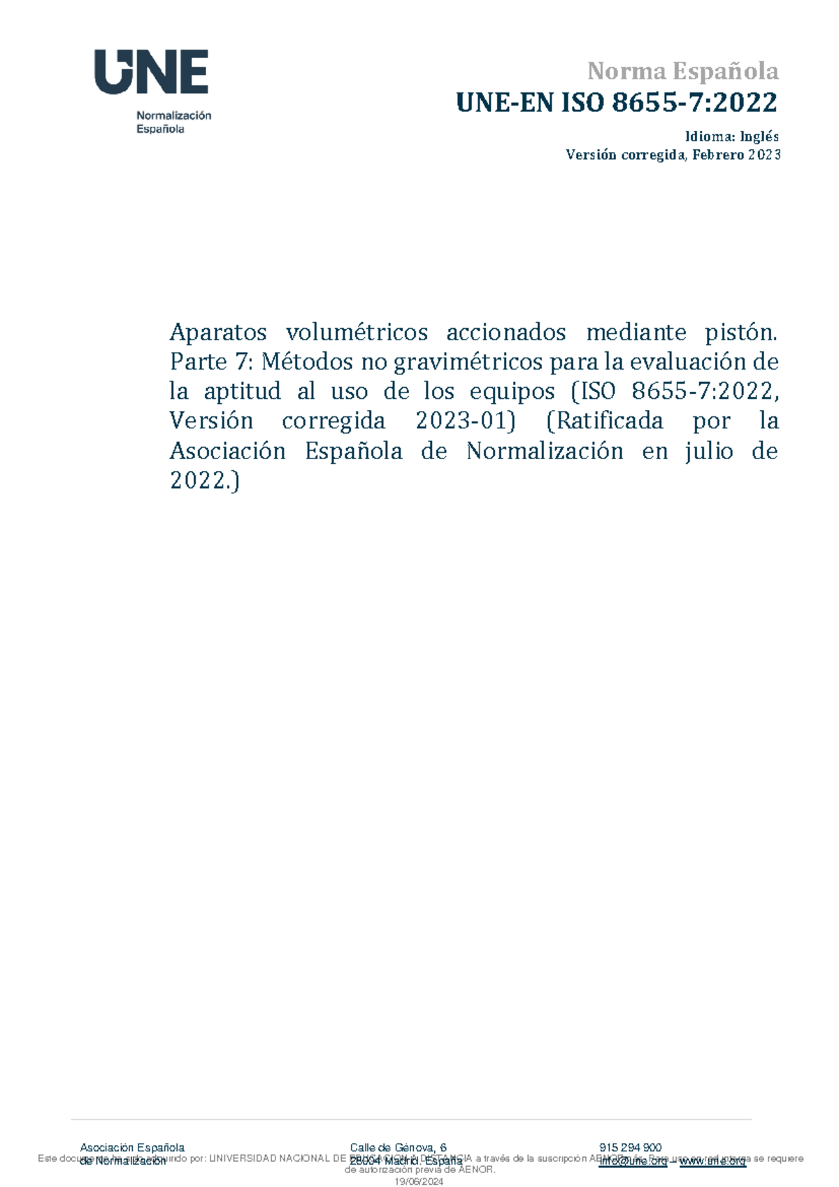 ISO8655 2022 - Norma Española UNE-EN ISO 8655-7: Idioma: Inglés Versión ...
