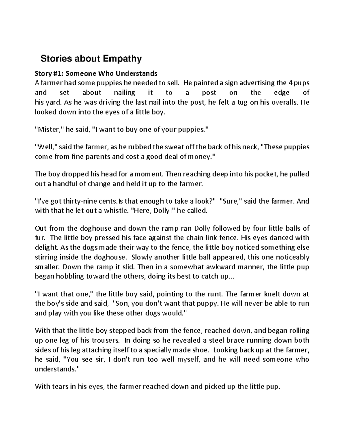 Stories about Empathy - Stories about Empathy Story #1: Someone Who ...