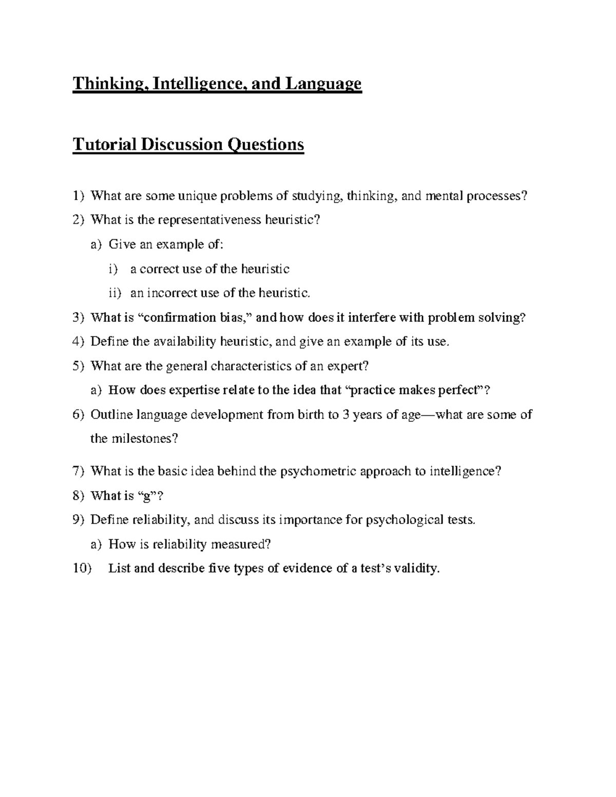 Thinking, Intelligence, and Language Tutorial Discussions - Thinking ...