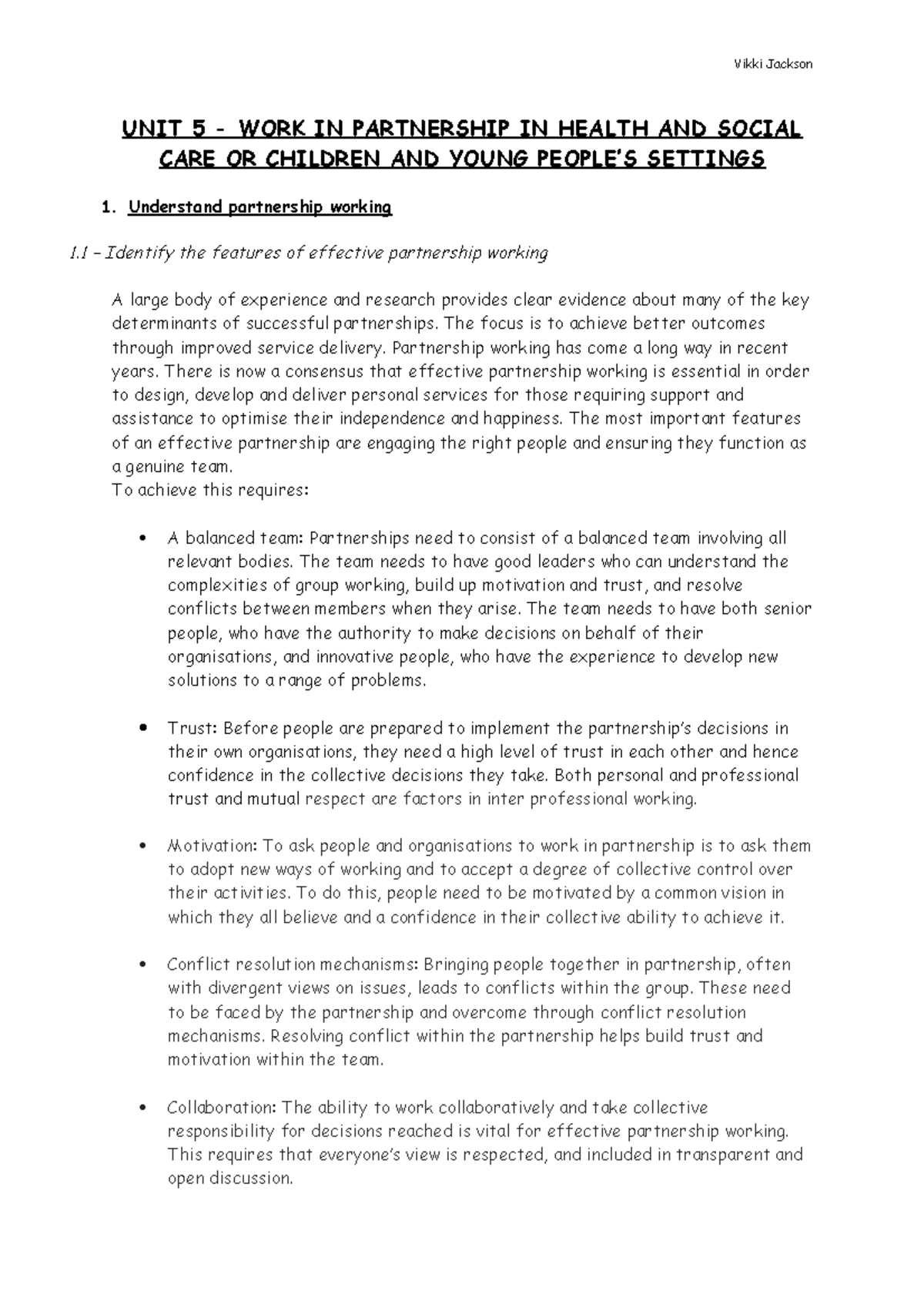 Unit 5 - Work in Partnership in Health and Social Care or Children and ...