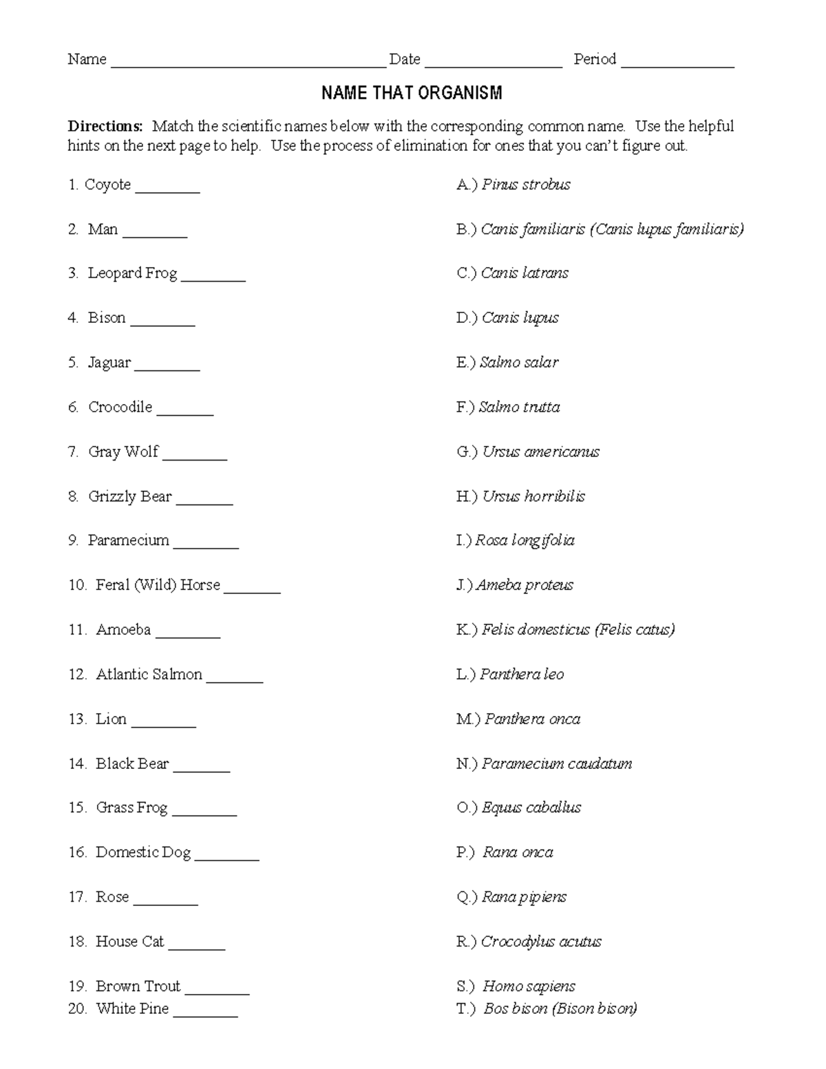 Scientific Names Binomial Nomenclatureand Classification Review-1 ...