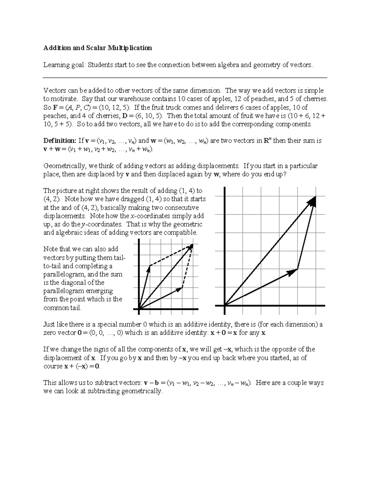 Notes 05-Vector Arithmetic - Addition and Scalar Multiplication ...