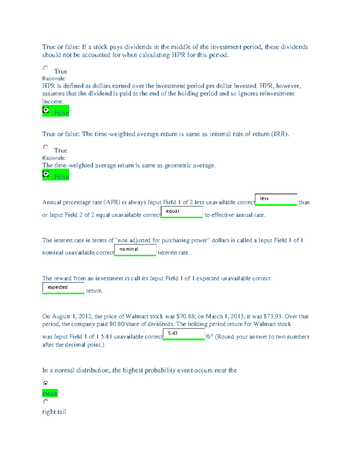 Stock dividends HPR calculation average return APR expected return ...