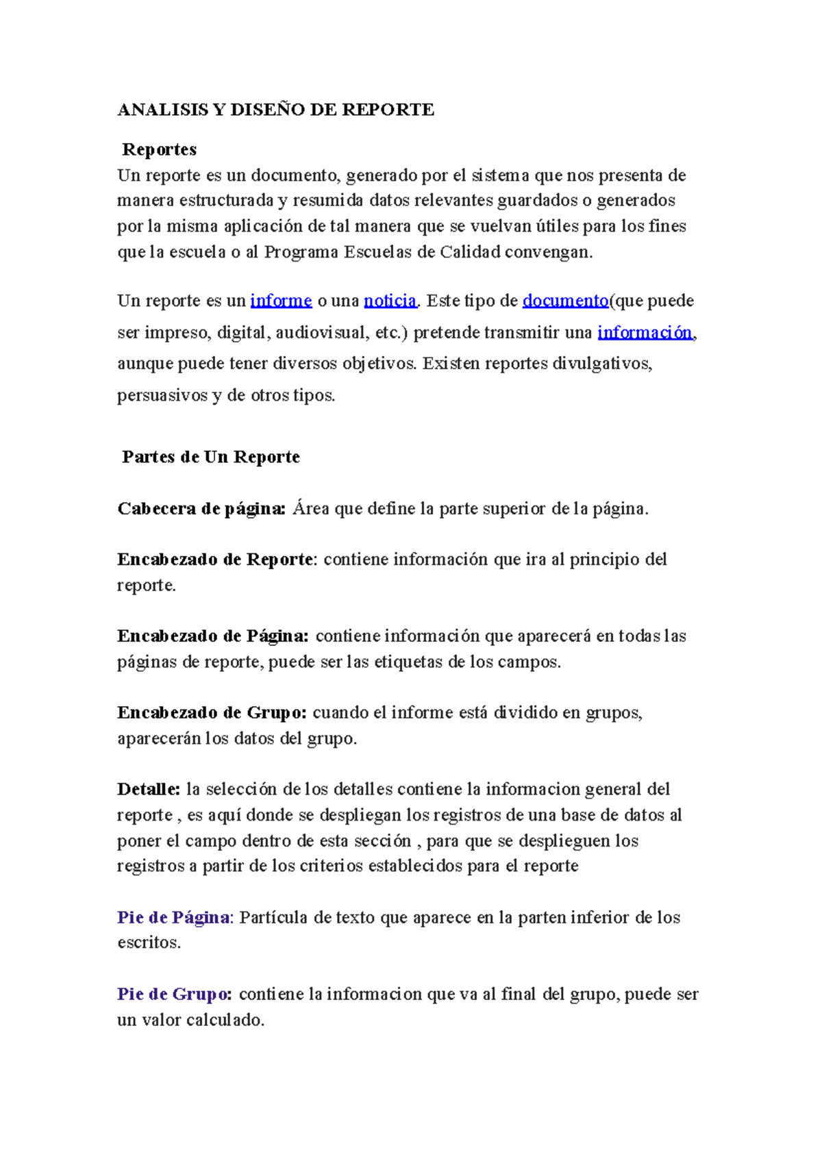 Análisis y Diseño de reporte - ANALISIS Y DISEÑO DE REPORTE Reportes Un ...