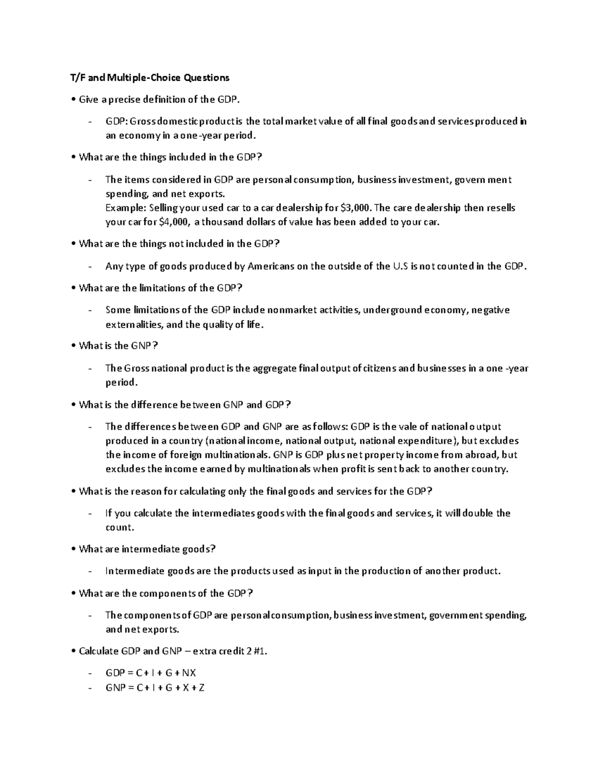 Econ exam 2 review - second exam study guide - T/F and Multiple-Choice ...