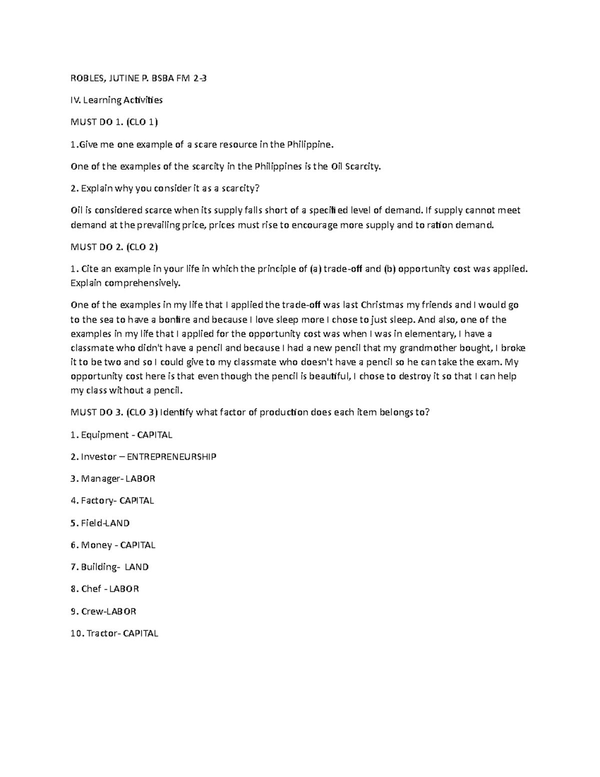 Justine Robles Module 1 - ROBLES, JUTINE P. BSBA FM 2- IV. Learning ...