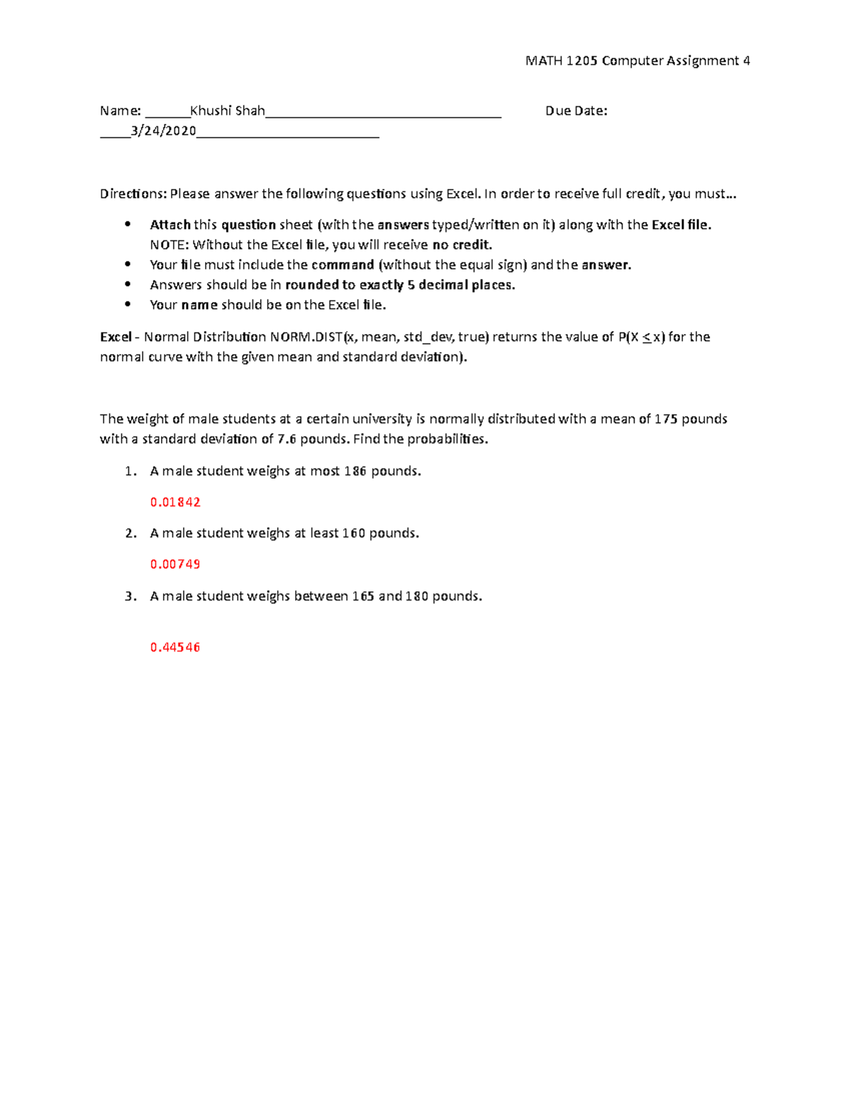 Computer Assignment 4 - Chapter 9 - normal-1 - MATH 1205 Computer ...