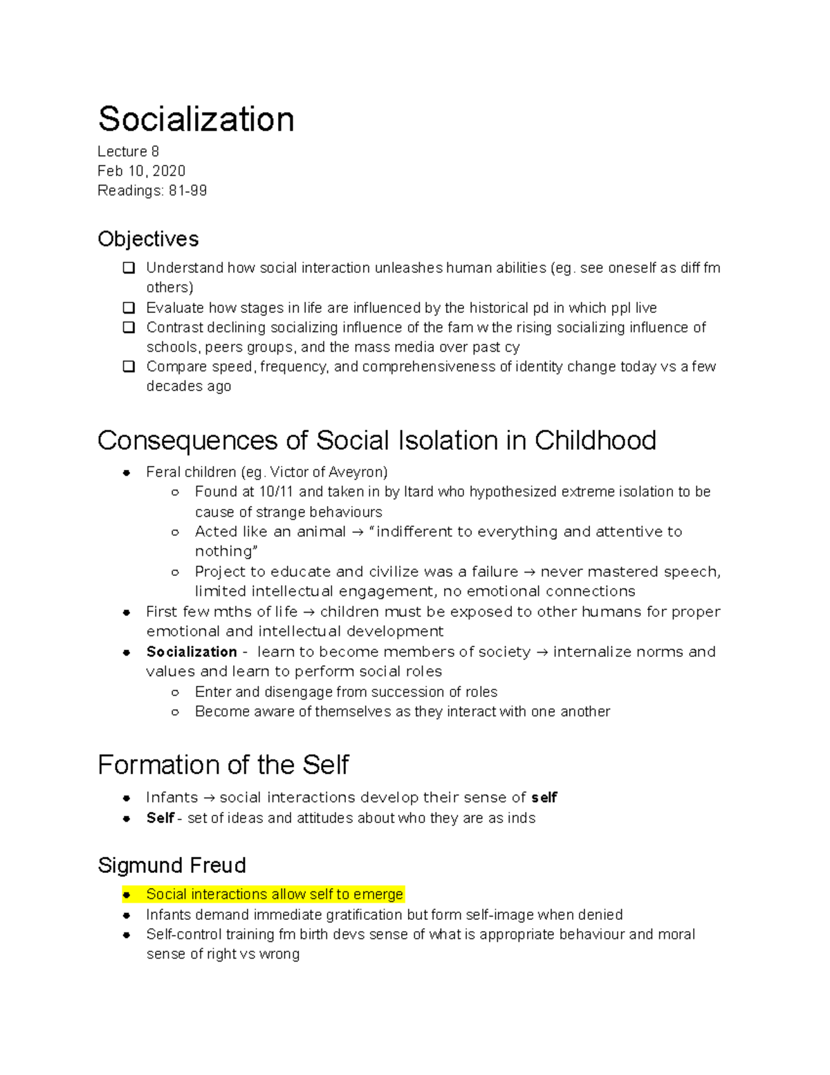 Lecture 10 - Socialization - Socialization Lecture 8 Feb 10, 2020 ...