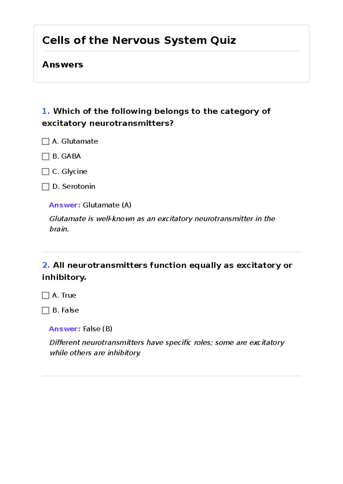 Cells of the Nervous System Quiz Answers - Which of the following ...