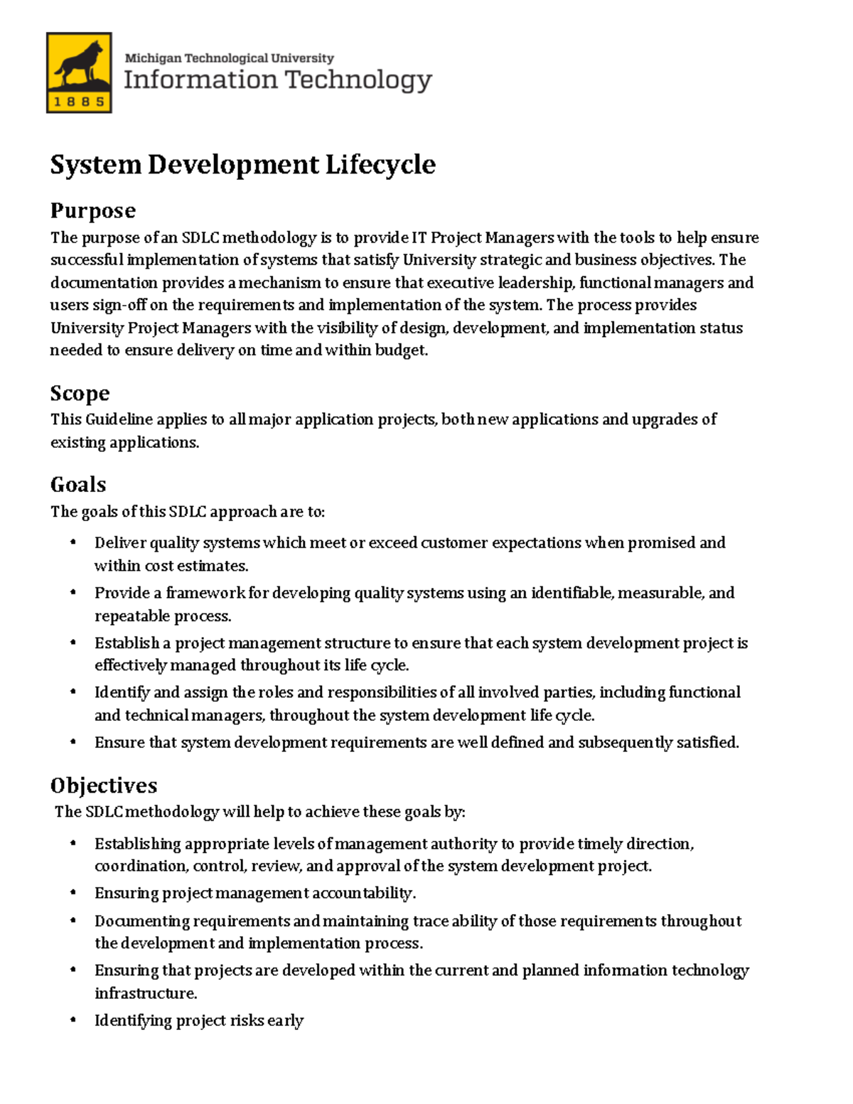 System-development-lifecycle - System Development Lifecycle Purpose The ...